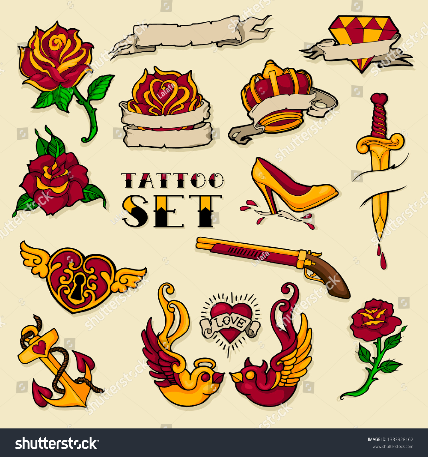 Old School Tattoo Set Stock Vector (Royalty Free) 1333928162 | Shutterstock