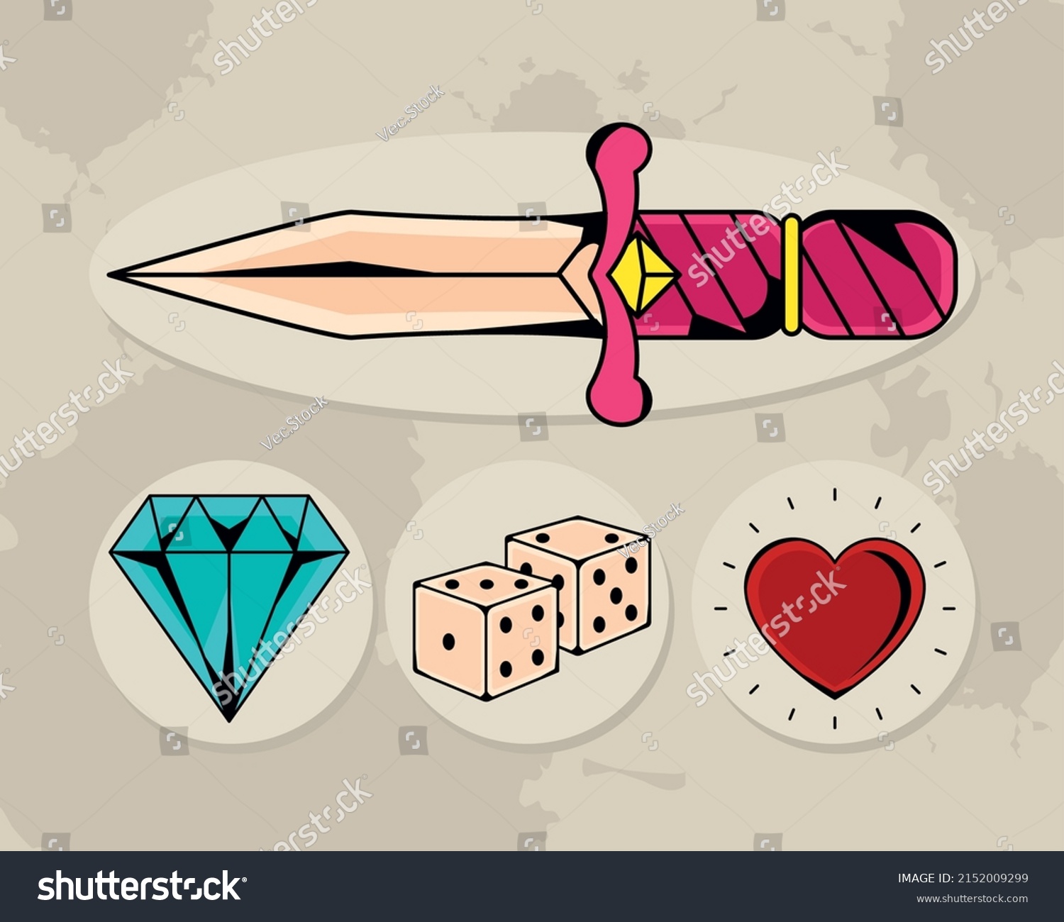 Old School Tattoos Icon Collection Stock Vector (Royalty Free ...