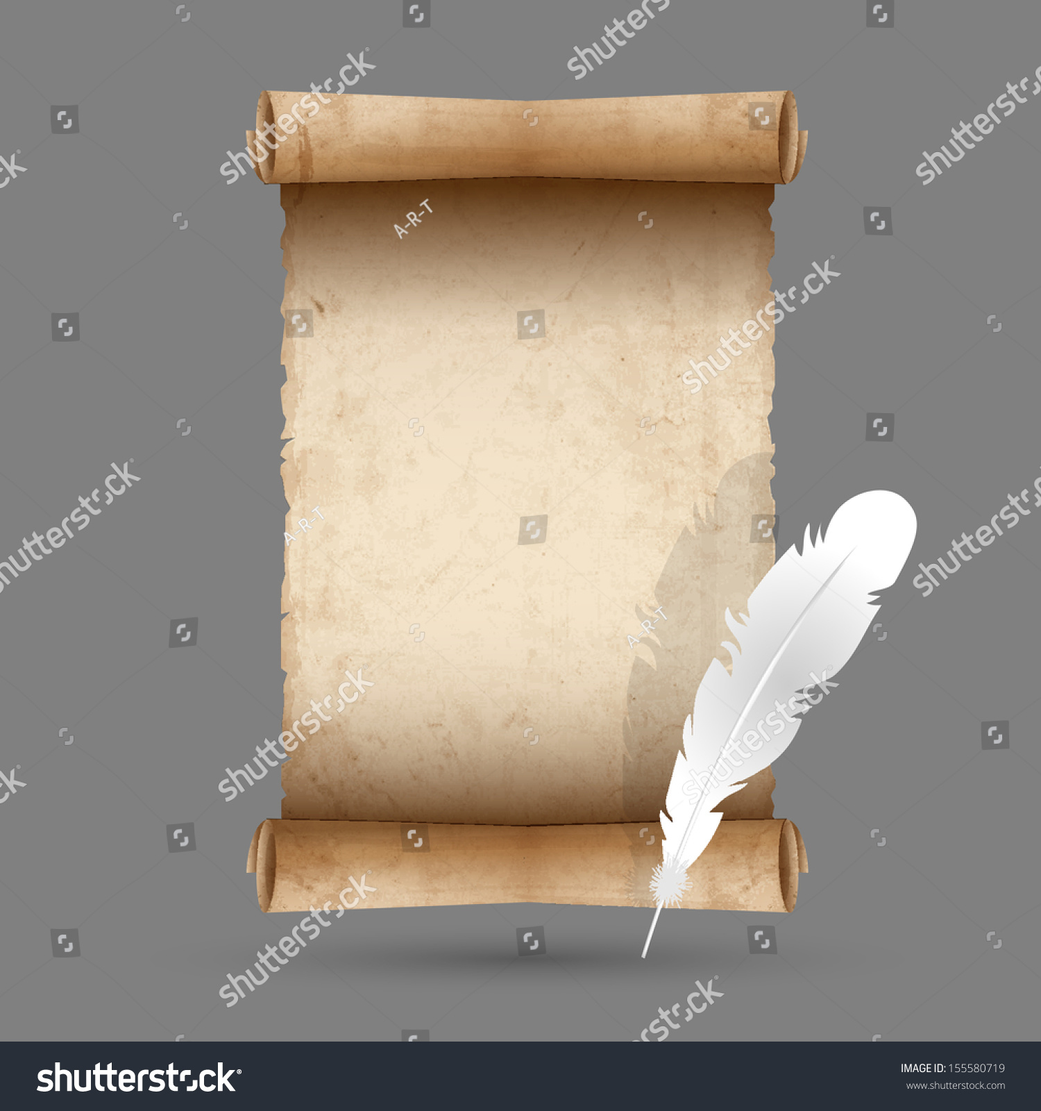 Old Scroll Paper Feather Vector Eps10 Stock Vector (Royalty Free) 155580719