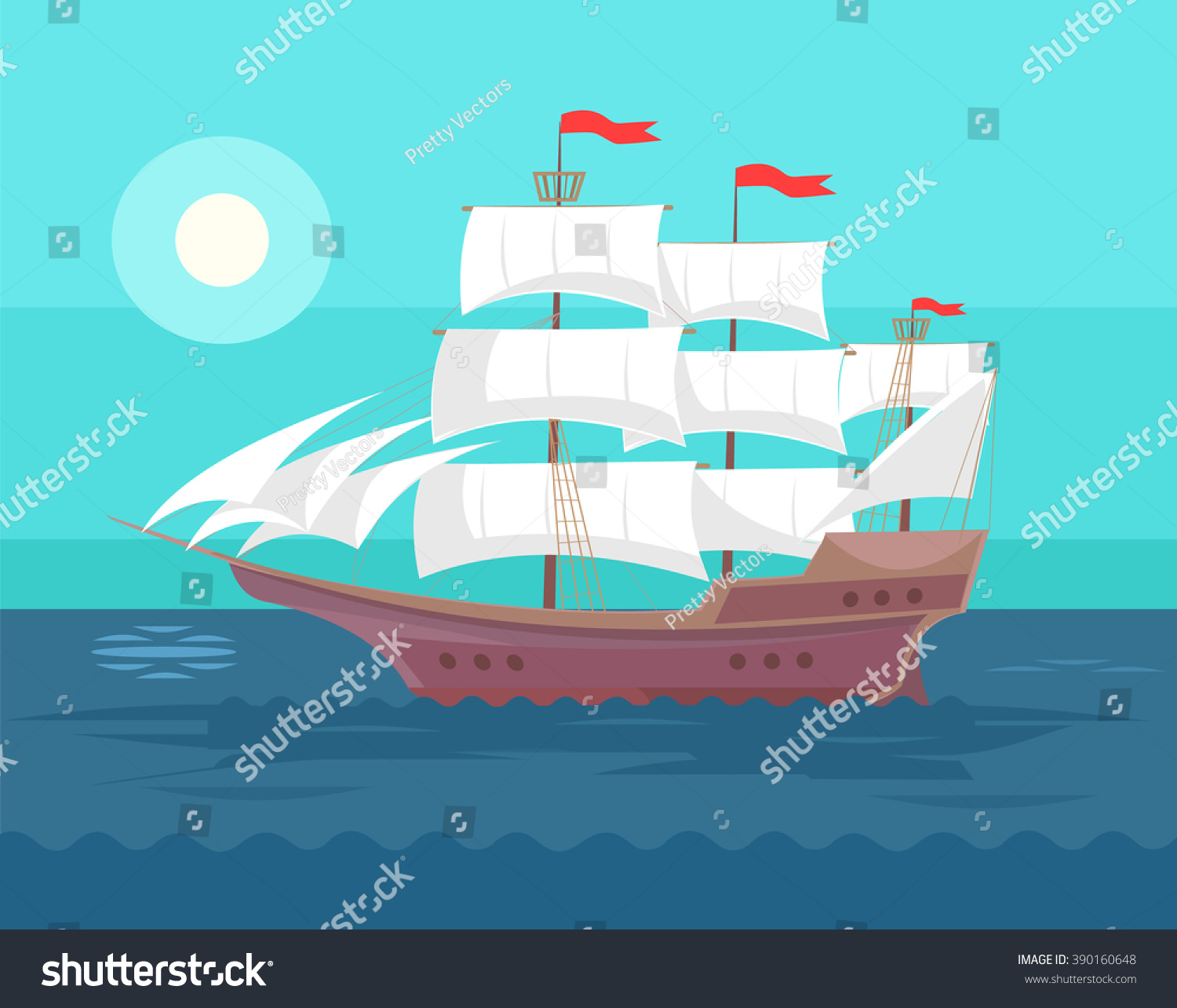 Old Ship Vector Flat Cartoon Illustration: стоковая векторная графика ...