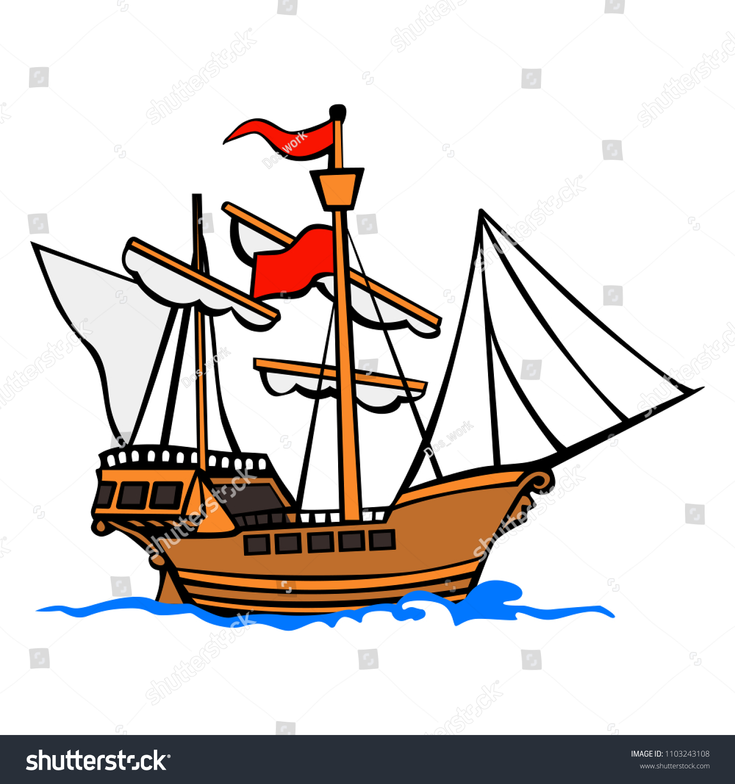 Old Ship Vector Illustration Stock Vector (Royalty Free) 1103243108