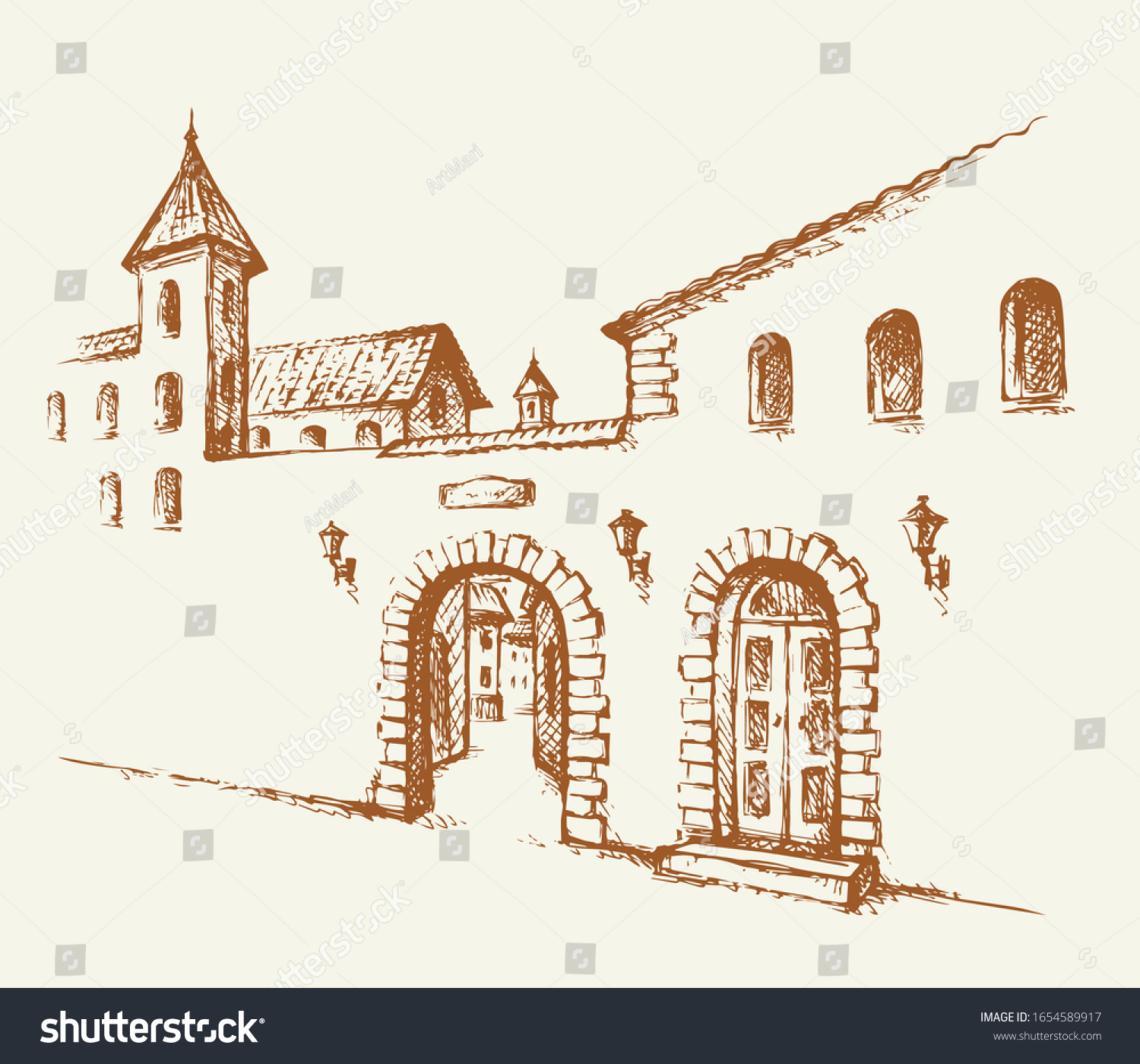 Old Street Vector Drawing Scene Stock Vector (Royalty Free) 1654589917 ...