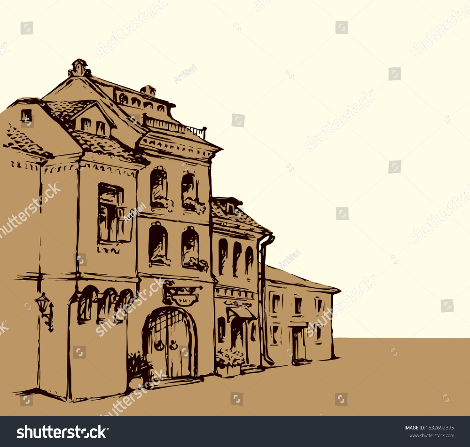 Old Street Vector Drawing View Stock Vector (Royalty Free) 1632692395 ...