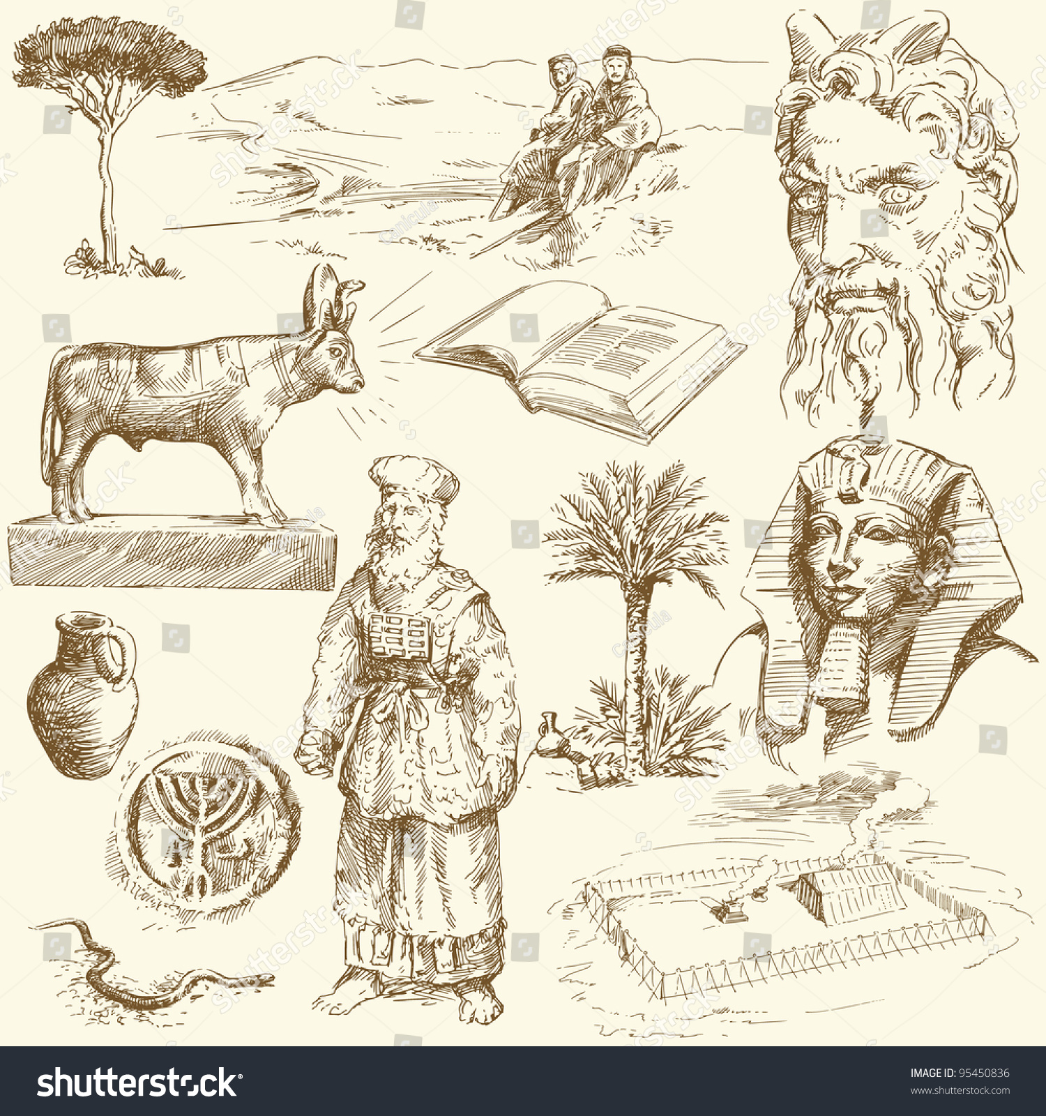 Old Testament Moses Hand Drawn Set: เวกเตอร์สต็อก (ปลอดค่าลิขสิทธิ์ ...