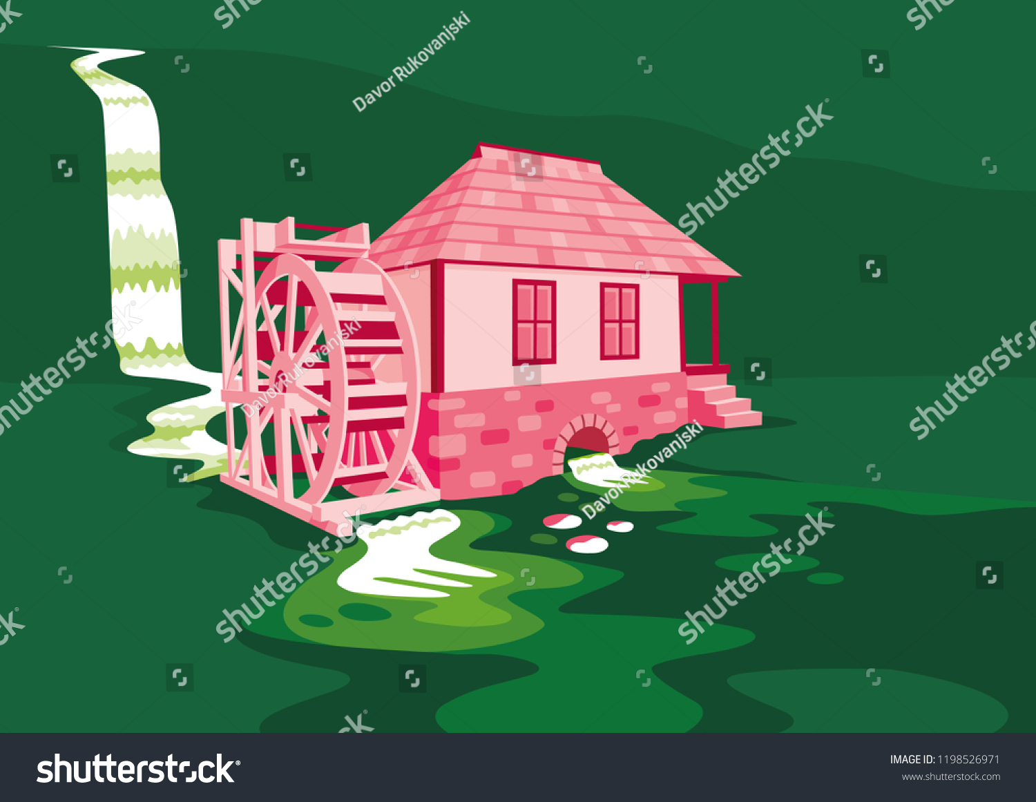 Old Water Mill Vector Illustration Stock Vector (Royalty Free ...