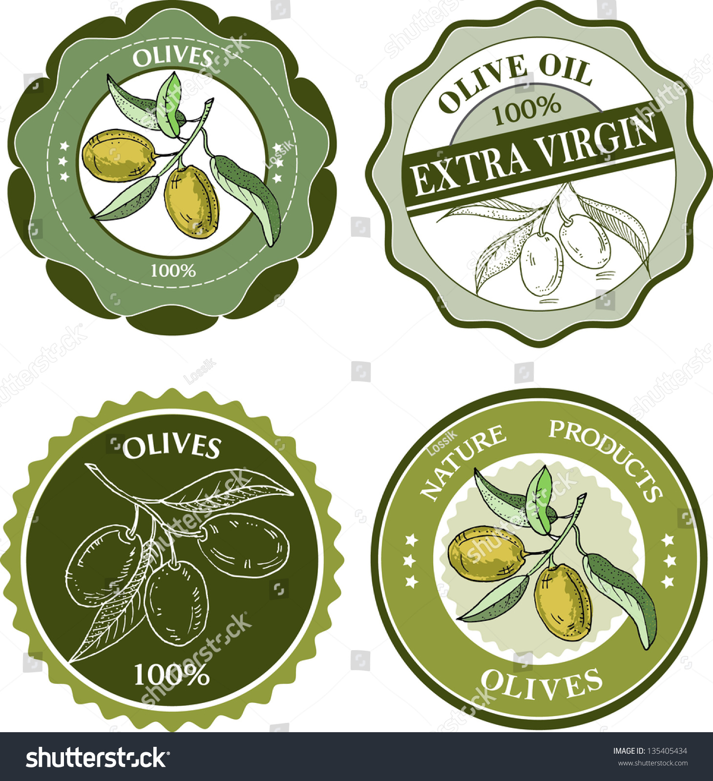 Olives Labels Collection Stock Vector (Royalty Free) 135405434 ...
