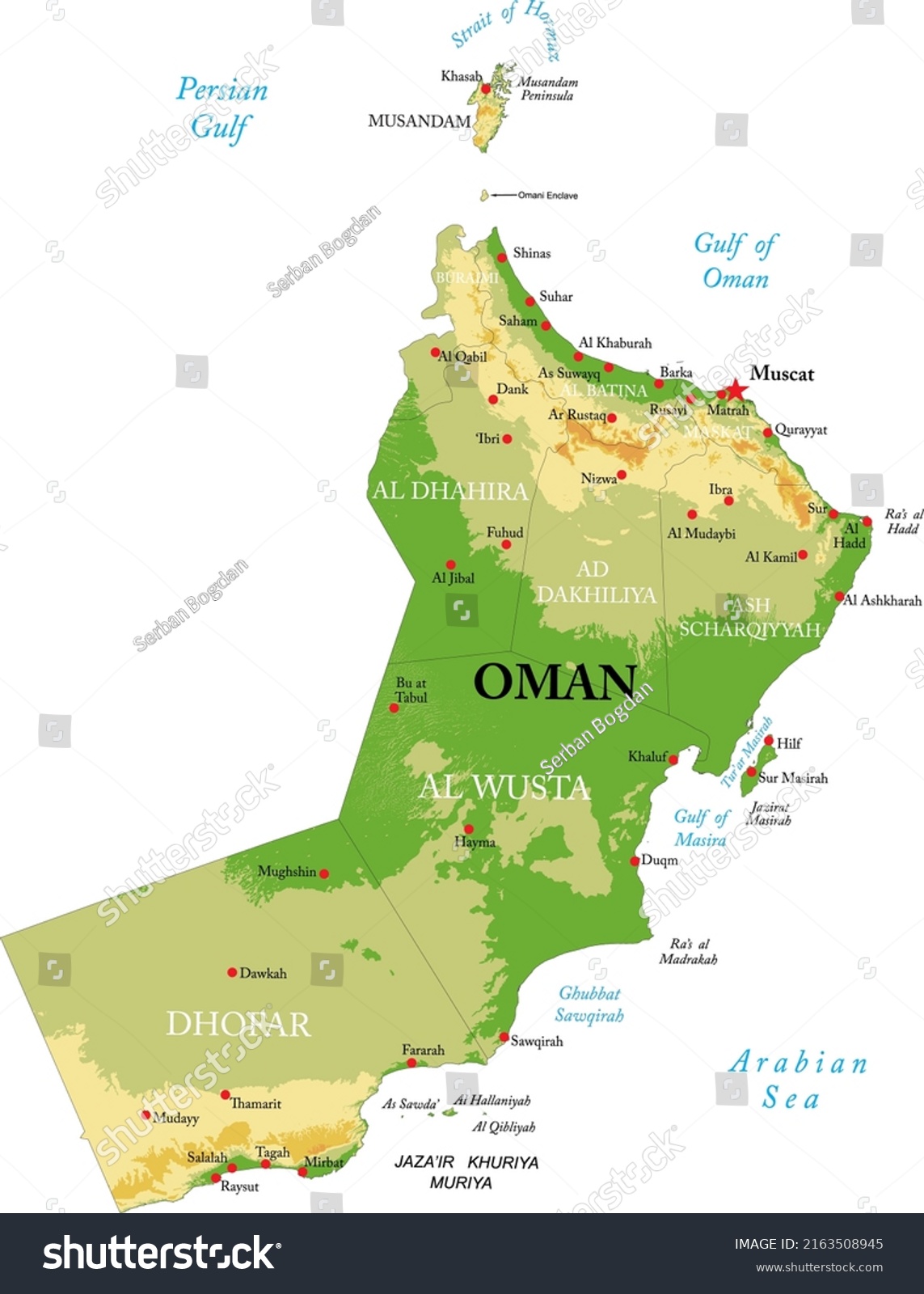 Oman Highly Detailed Physical Map Stock Vector (Royalty Free ...