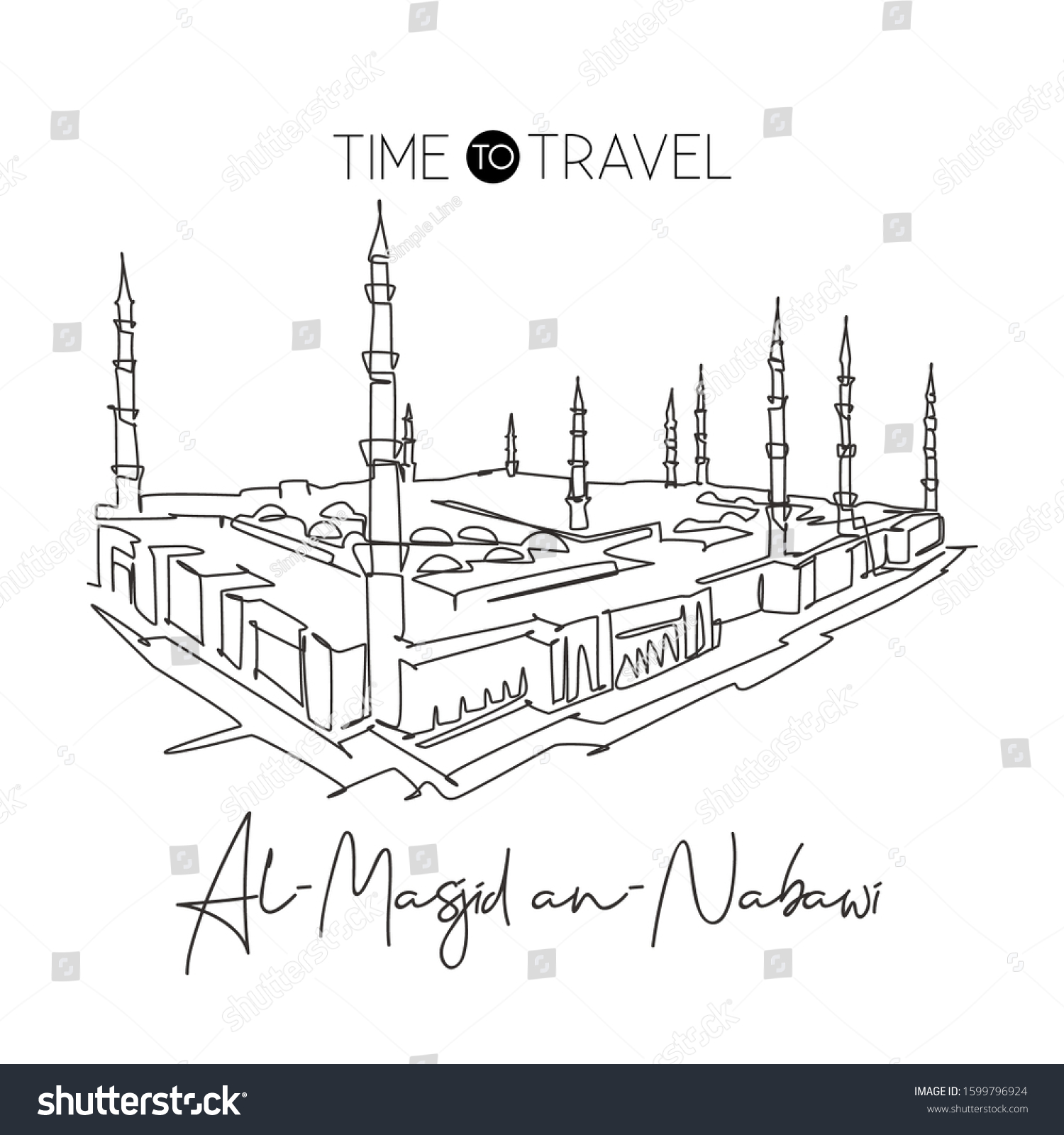 One Continuous Line Drawing Masjidil Nabawi Stock Vector (Royalty Free ... One Continuous Line Drawing Masjidil Nabawi Stock Vector (Royalty Free ...