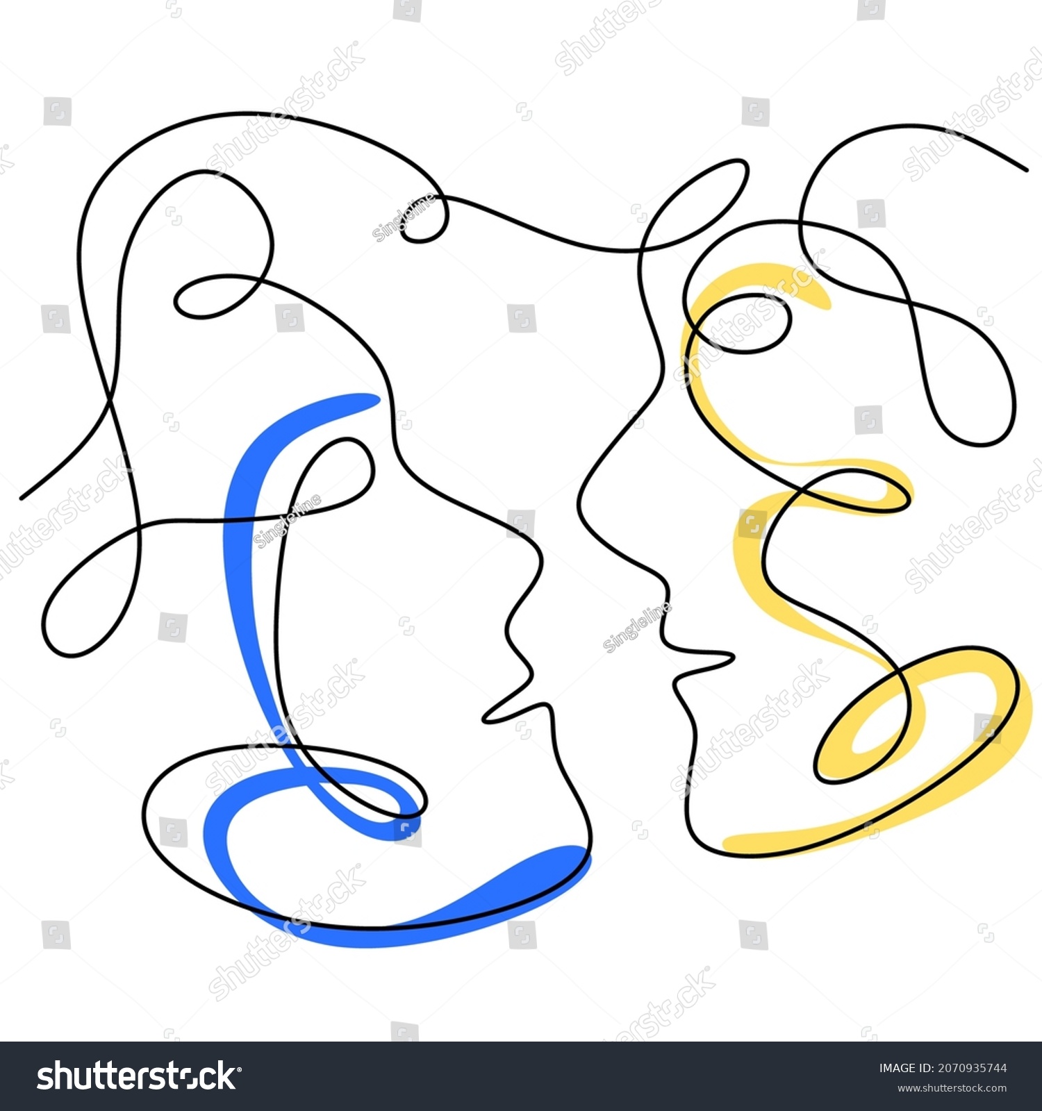One Continuous Line Drawing Woman Man Stock Vector Royalty Free
