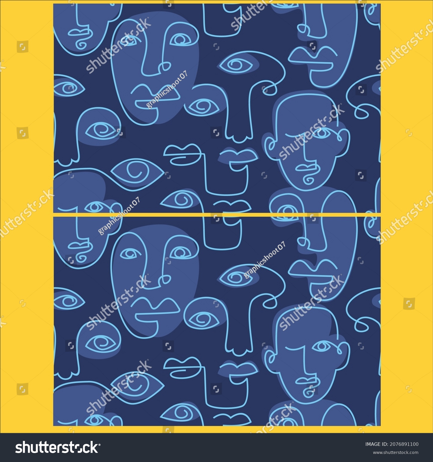 One Line Art Faces Pattern Stock Vector (Royalty Free) 2076891100 ...