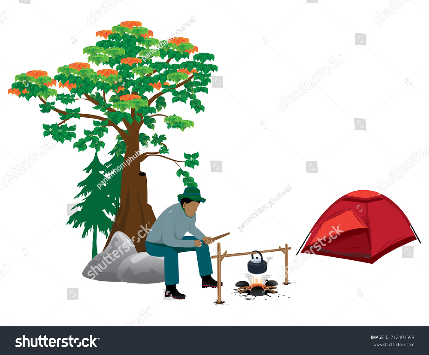 One Man Camp Cartoon Vector Design Stock Vector (Royalty Free ...