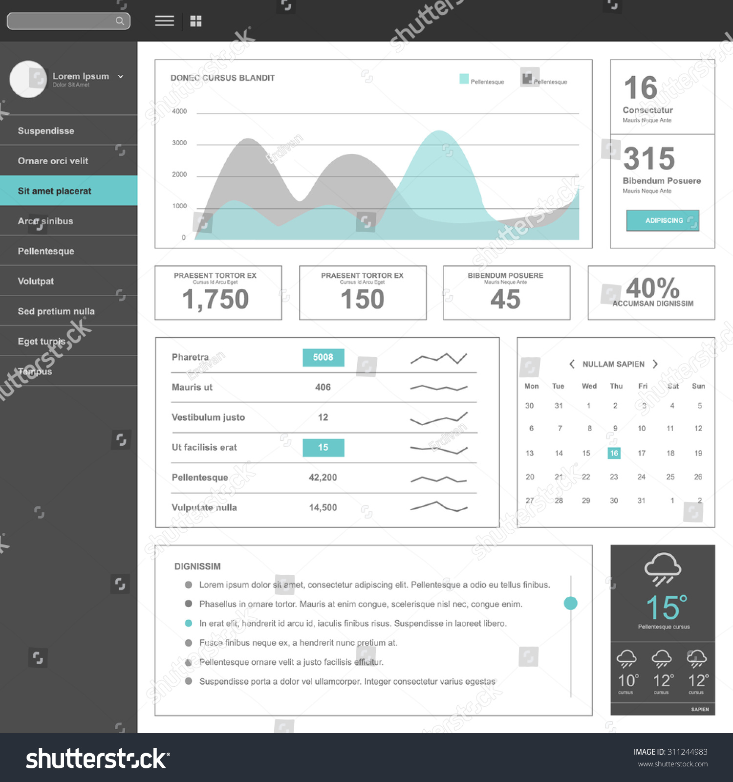 One Page Dashboard Template Design 스톡 벡터(로열티 프리) 311244983 | Shutterstock