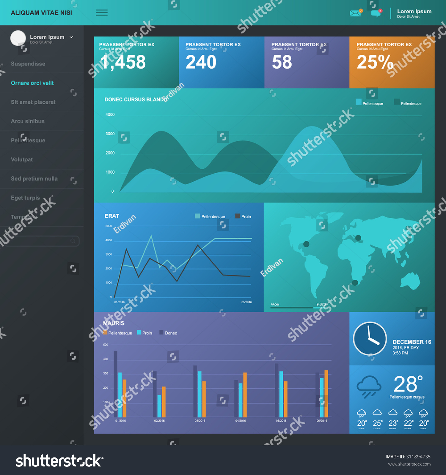 One Page Dashboard Template Design Stock Vector Illustration 311894735 ...