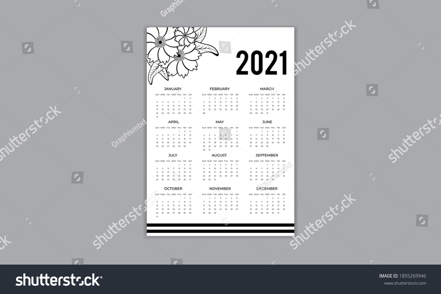 One Page Wall Calendar Vector Template Stock Vector (Royalty Free ...