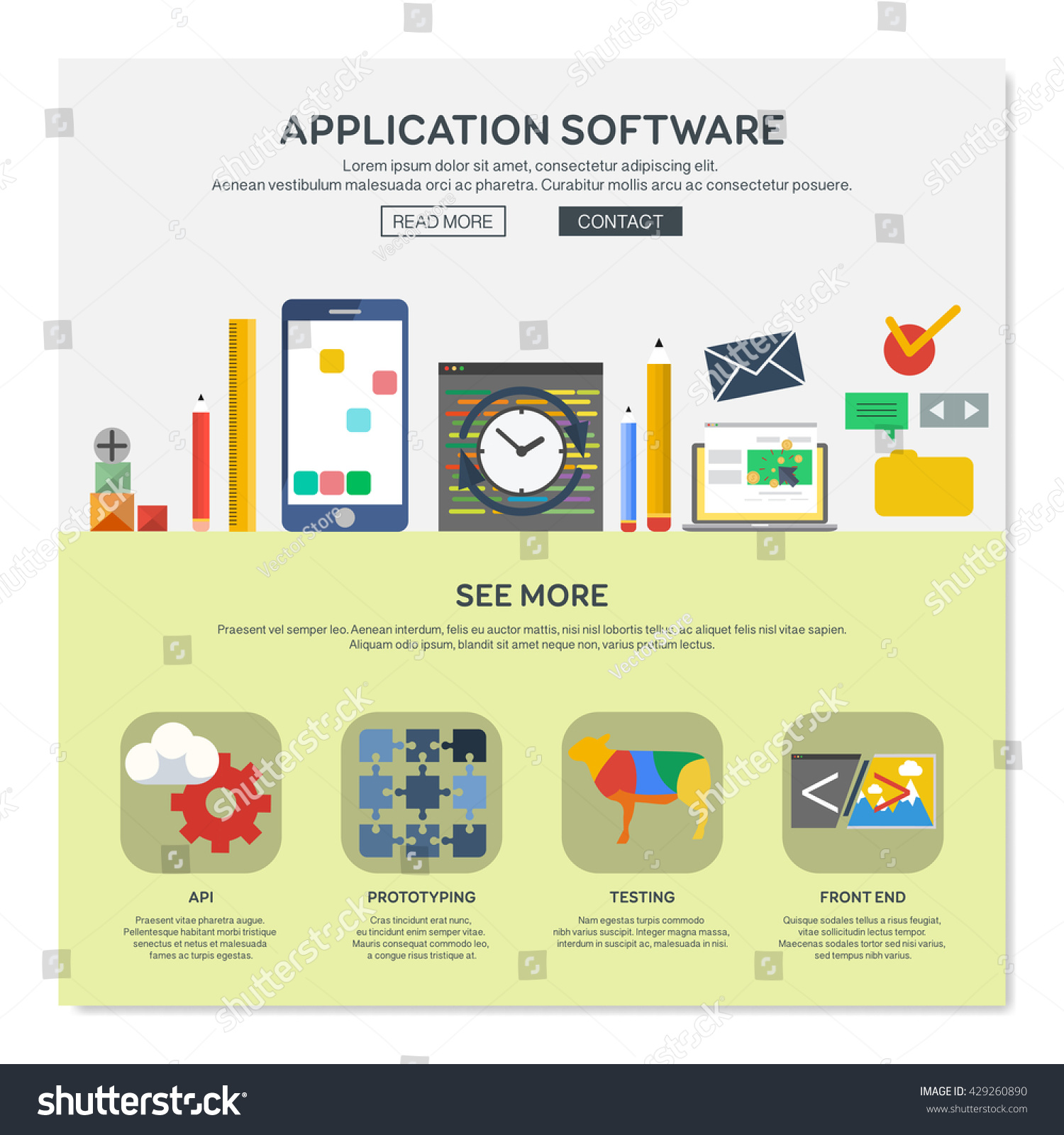 One Page Web Design Template Application Stock Vector (Royalty Free ...