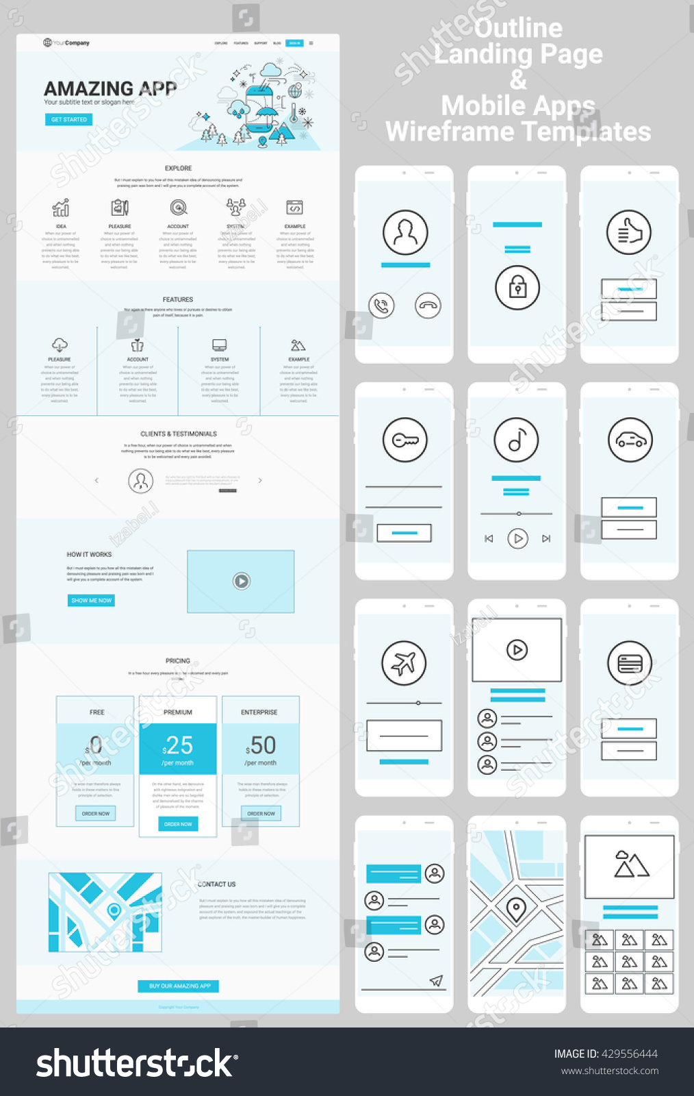 One Page Website Mobile Apps Wireframe Stock Vector (Royalty Free ...