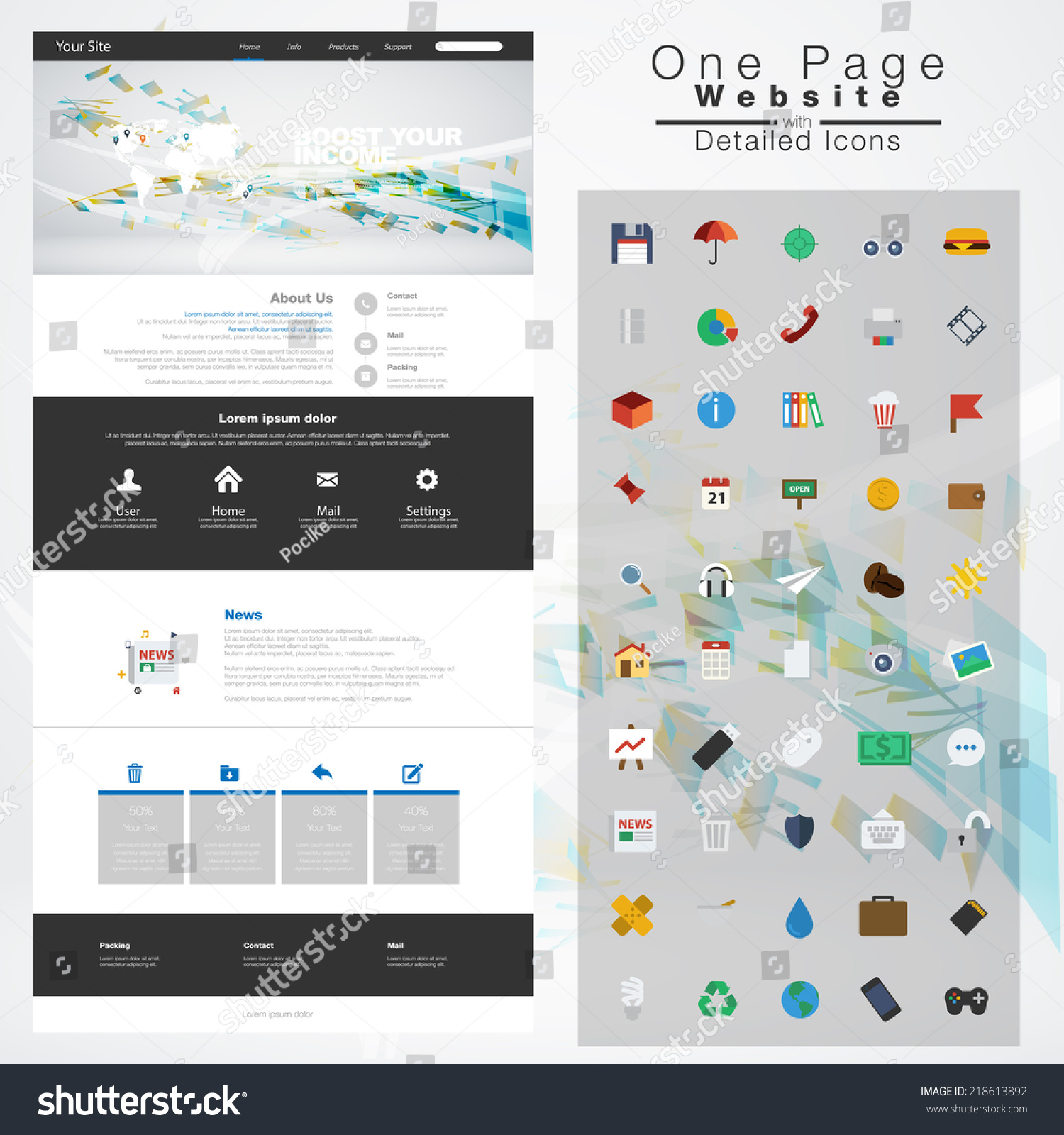 One Page Website Design Template All Stock Vector 218613892 - Shutterstock