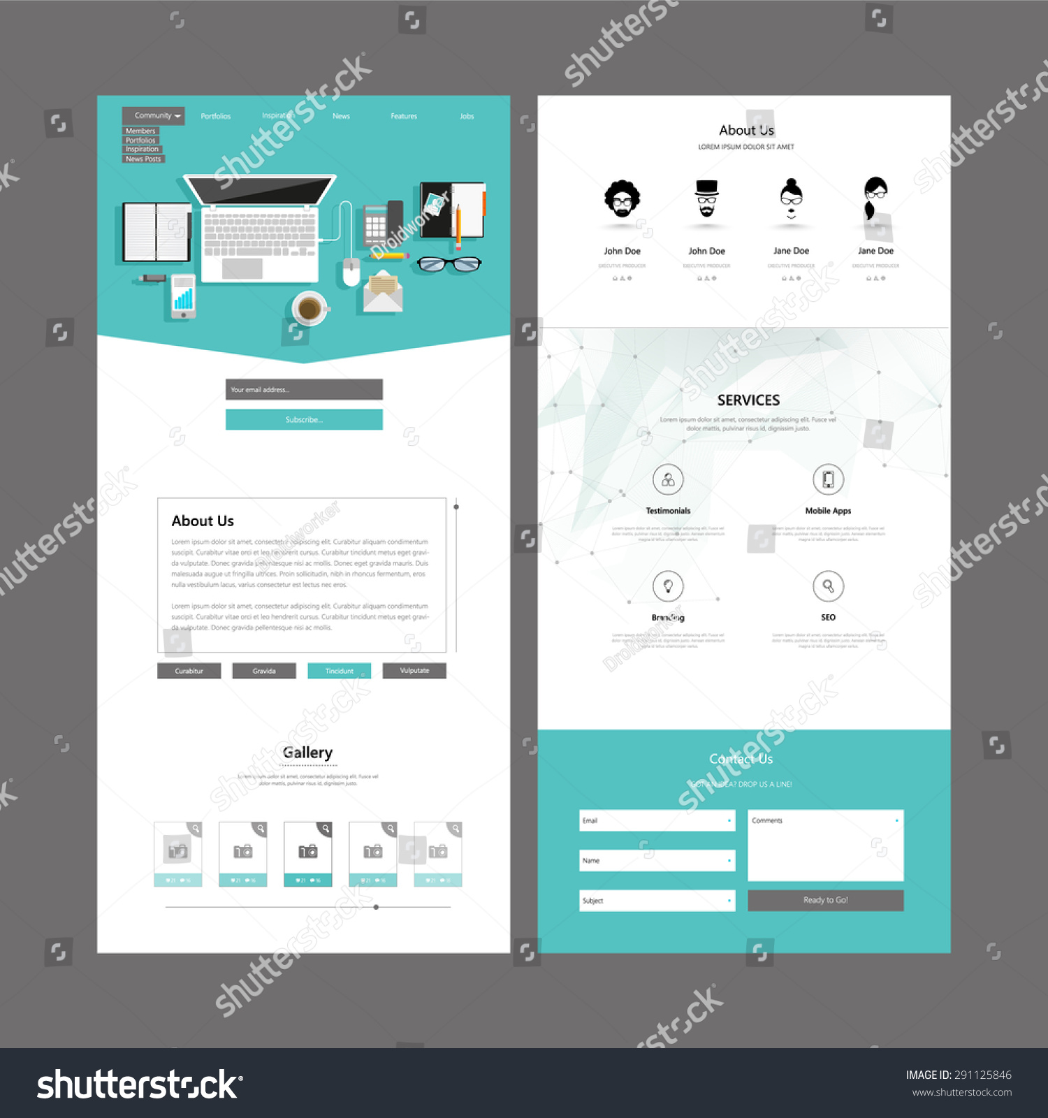 One Page Website Template Header Designs Stock Vector (Royalty Free ...