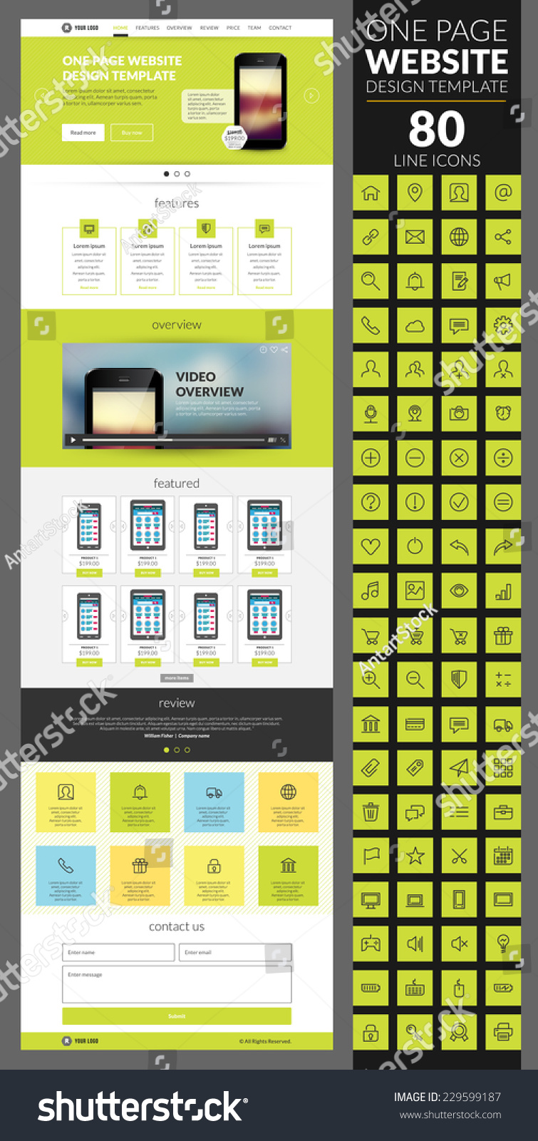One Page Website Template Icon Set 스톡 벡터(로열티 프리) 229599187 | Shutterstock
