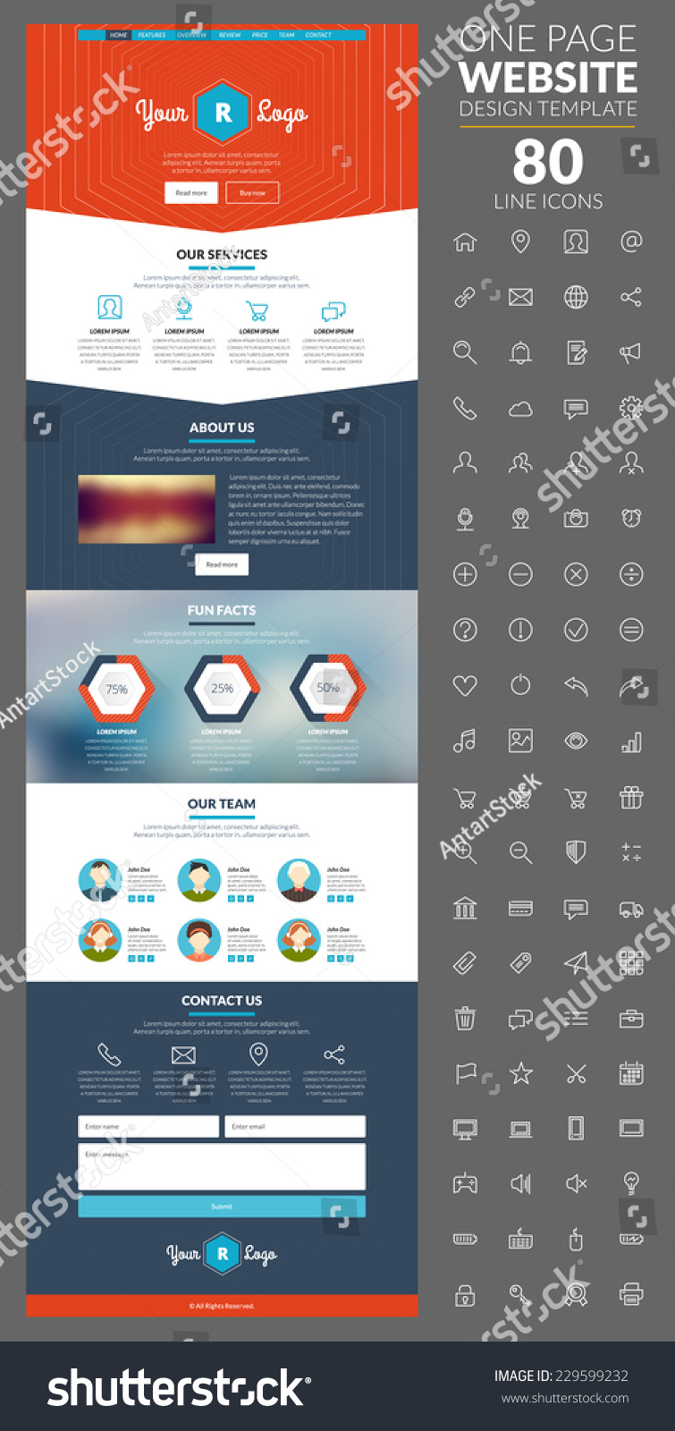 Vektor Stok One Page Website Template Icon Set (Tanpa Royalti ...