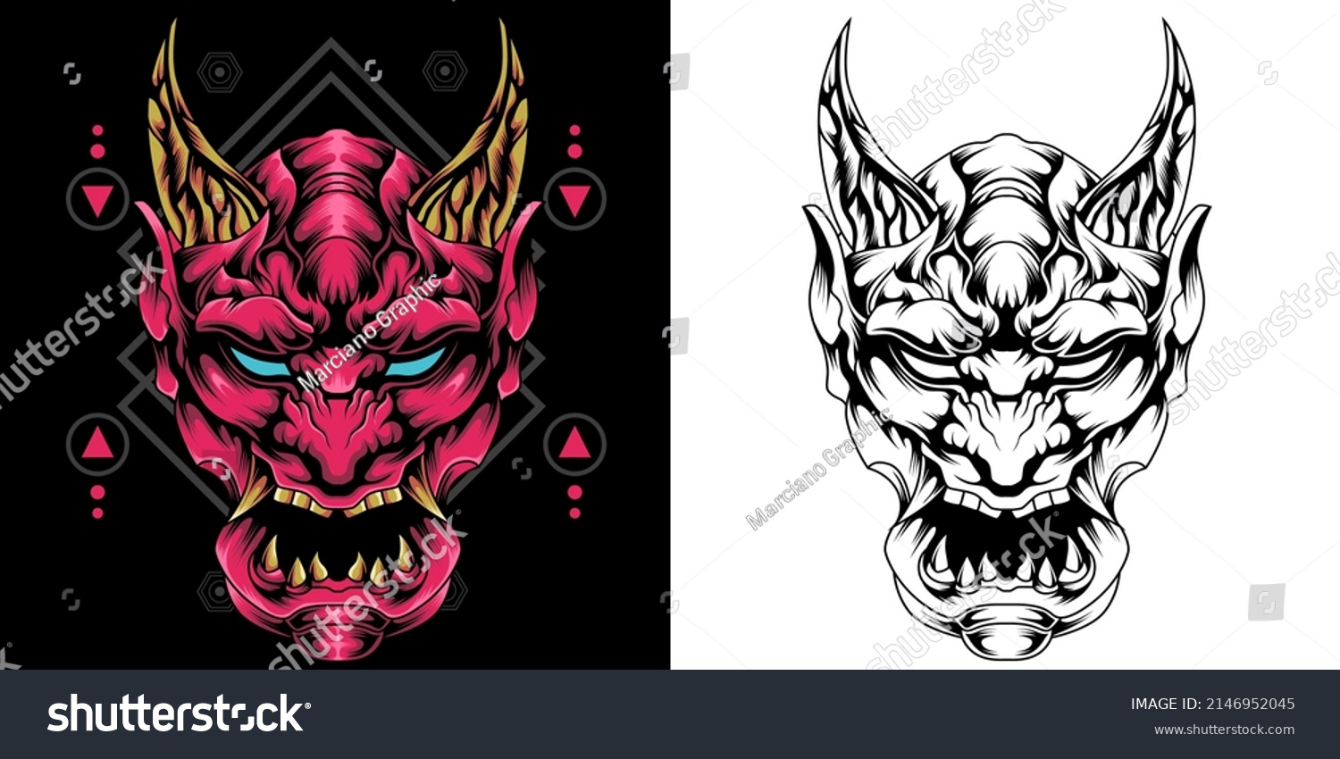 Oni Mask Illustration Sacred Geometry Pattern Stock Vector (Royalty ...