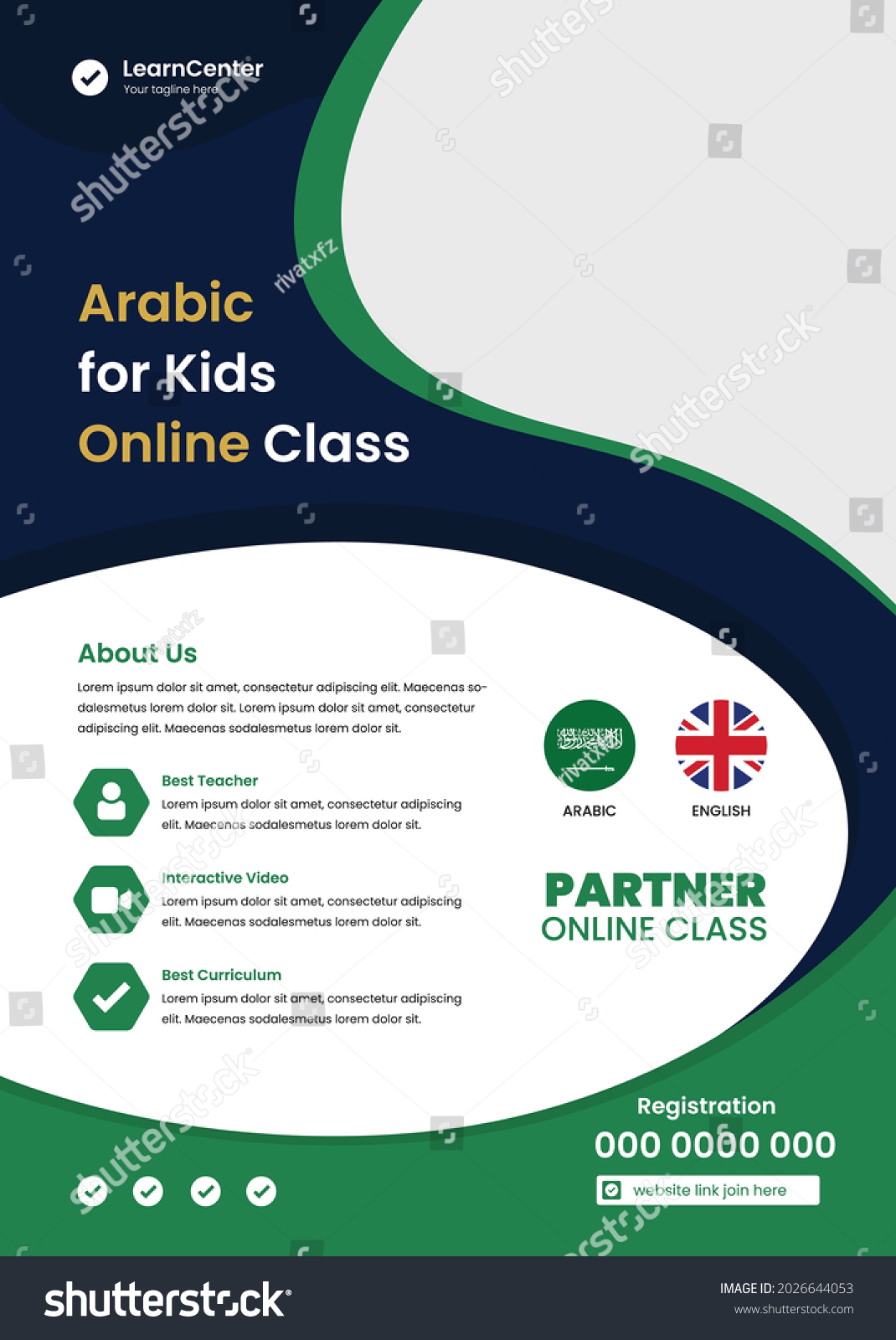 Online Arabic Class Flyer Template Stock Vector (Royalty Free) 2026644053