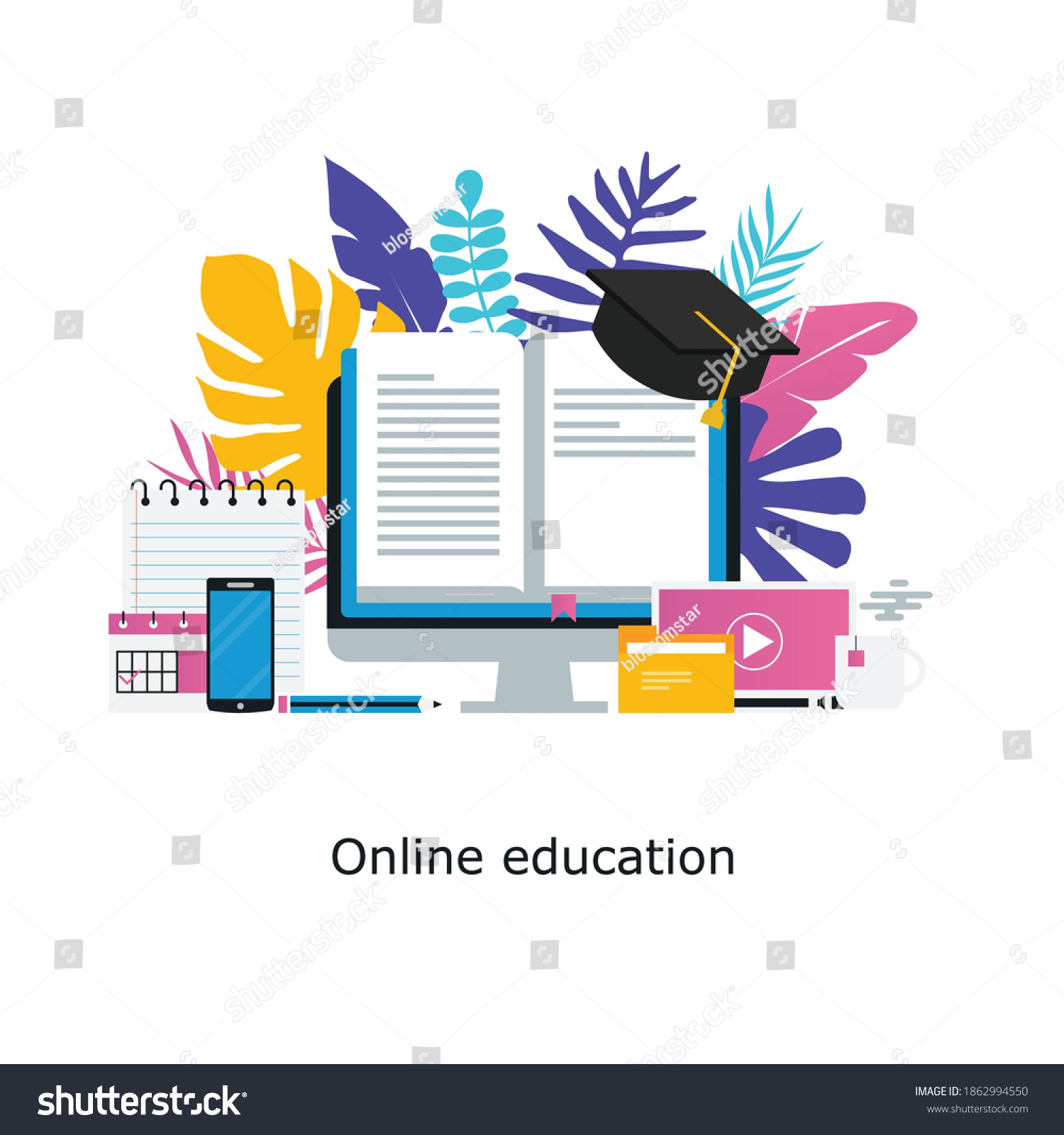 Online Classes Online School Elearning Home Stock Vector (Royalty Free ...