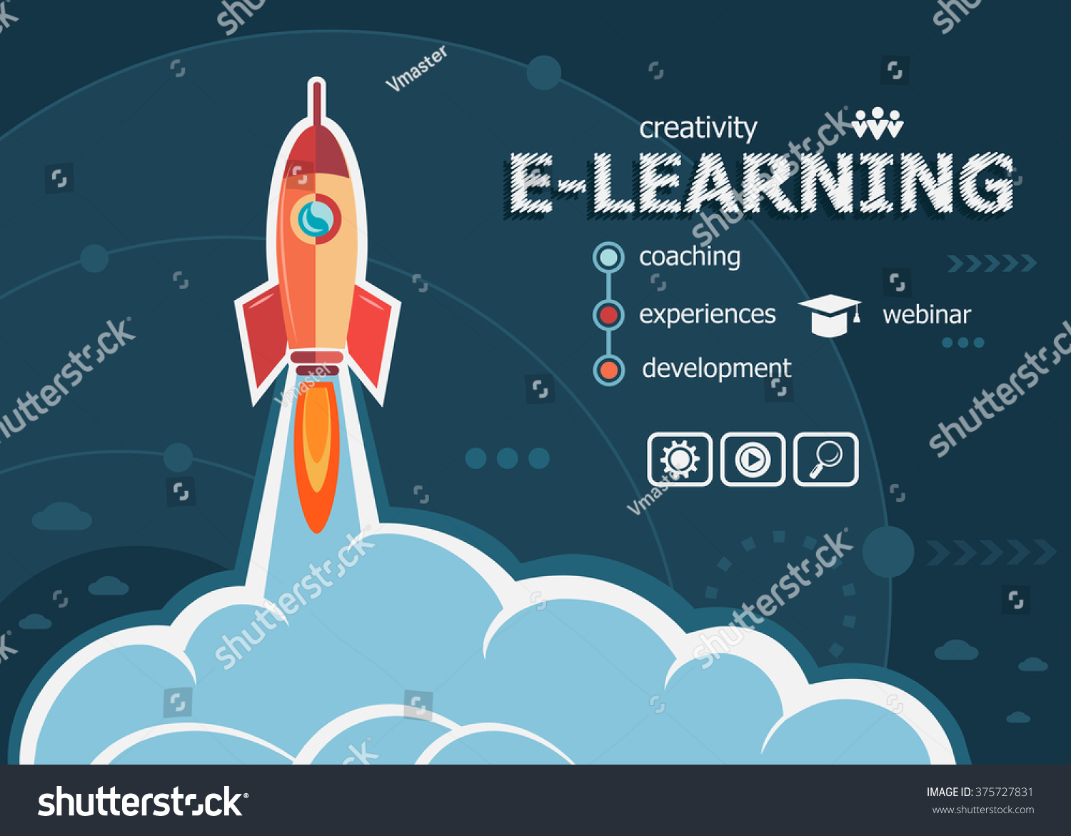 Online Elearning Design Concept Background Rocket Stock Vector ...