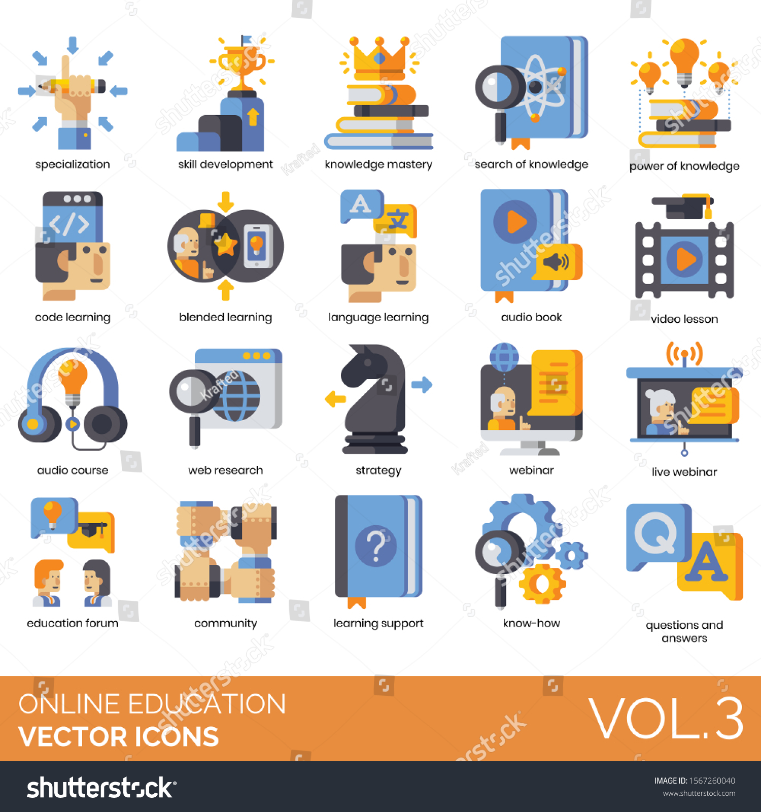 Online Education Icons Including Specialization Skill Stock Vector ...