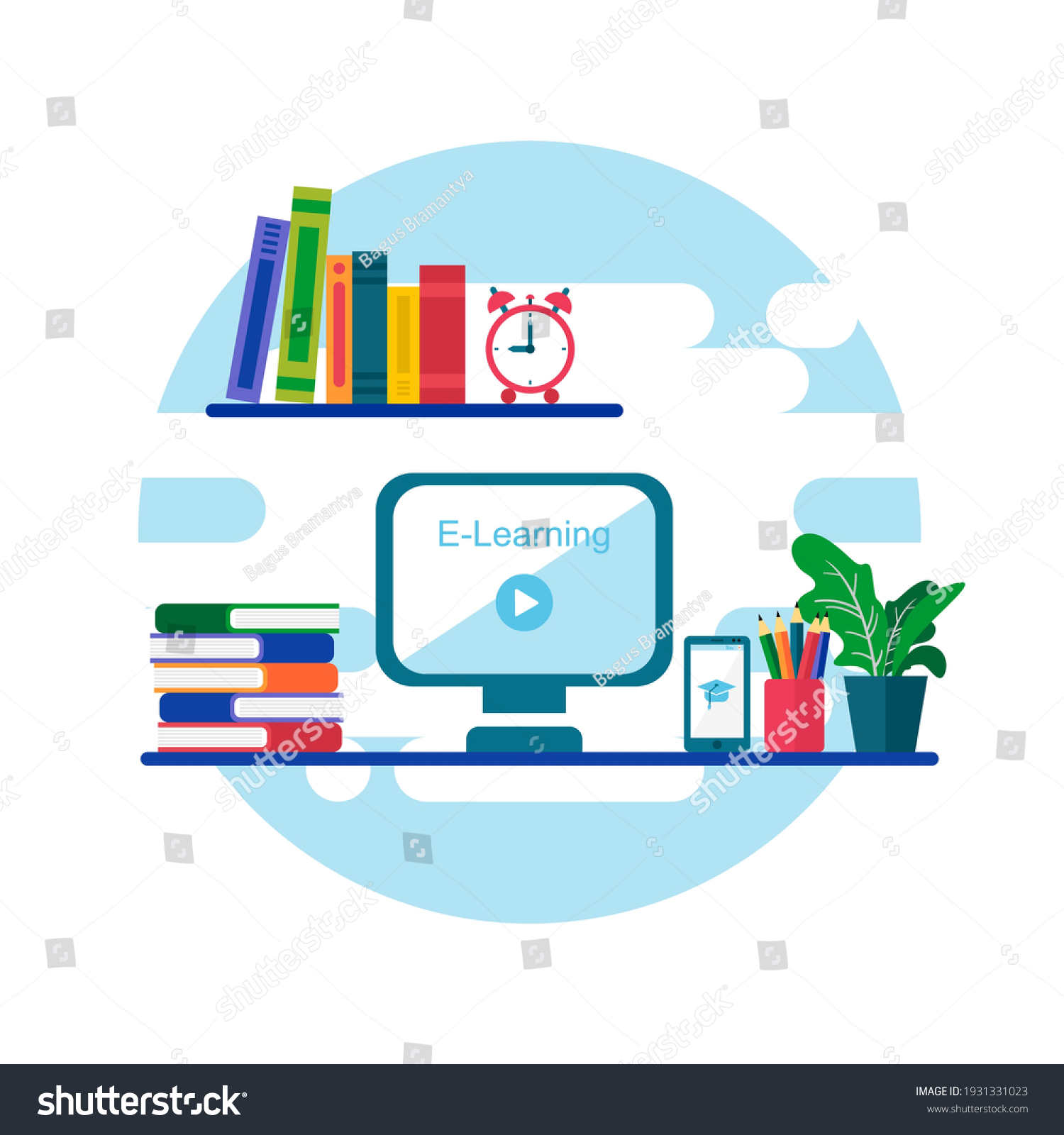 Online Education Elearning Flat Vector Illustration: เวกเตอร์สต็อก ...