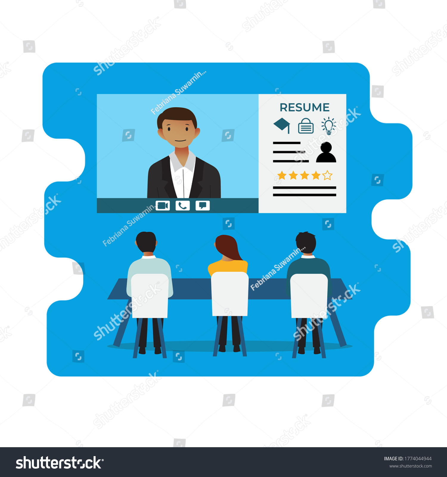 Online Job Interview Flat Vector Illustration Stock Vector (Royalty ...
