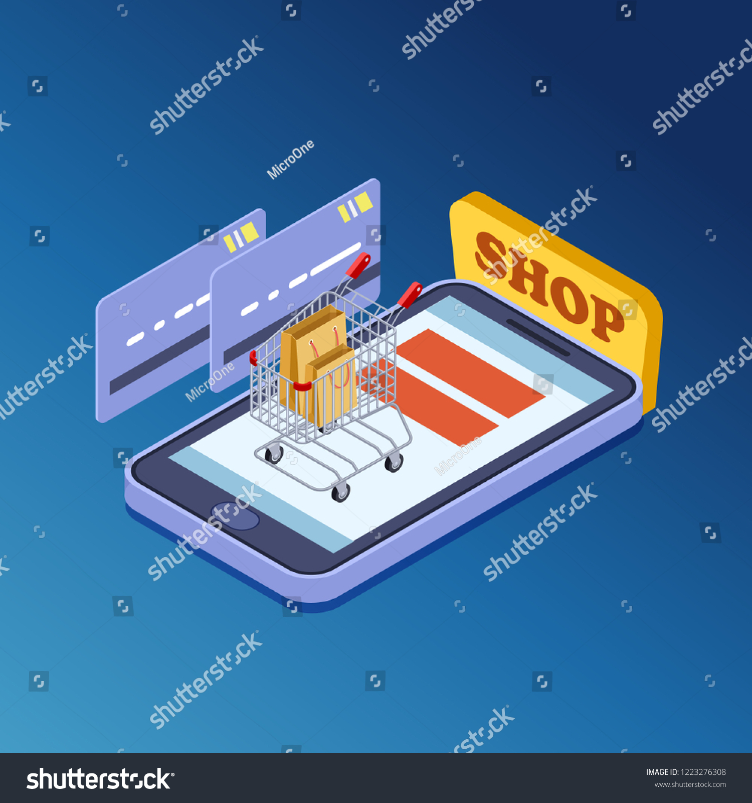 Online Shopping Ecommerce Isometric Vector Illustration: เวกเตอร์สต็อก (ปลอดค่าลิขสิทธิ์) 1223276308