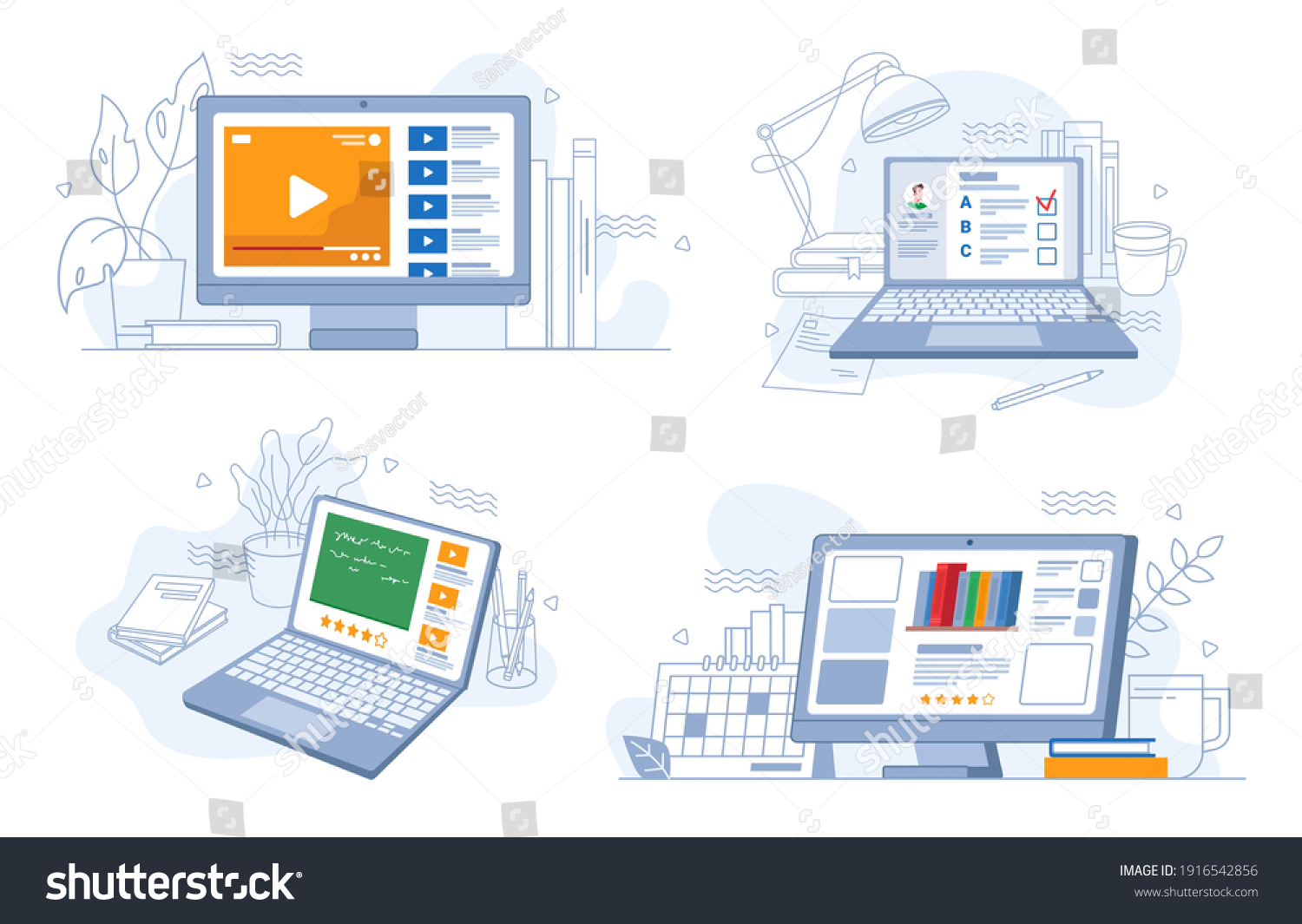 Online Webinars Trainings Work Elearning Set Stock Vector (Royalty Free ...