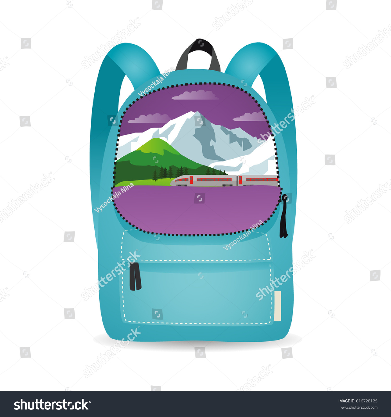 Open Backpack Alpine Landscape Stock Vector (Royalty Free) 616728125 ...