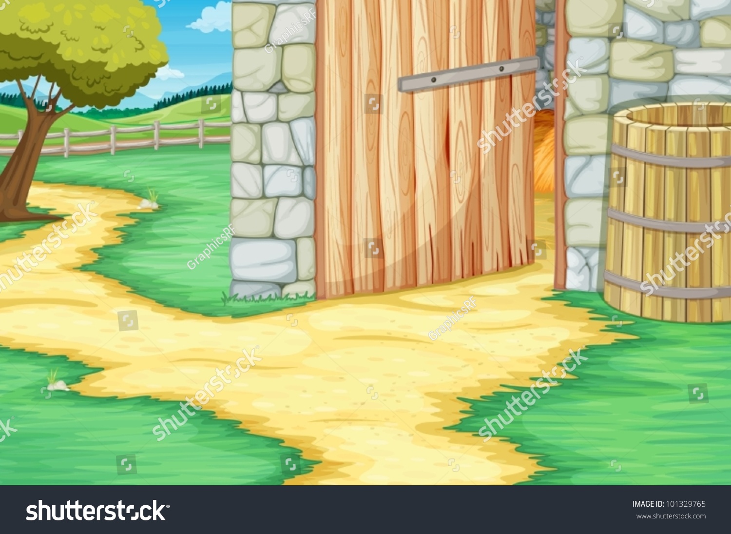Open Barn Door Scene Illustration Stock Vector (Royalty Free) 101329765