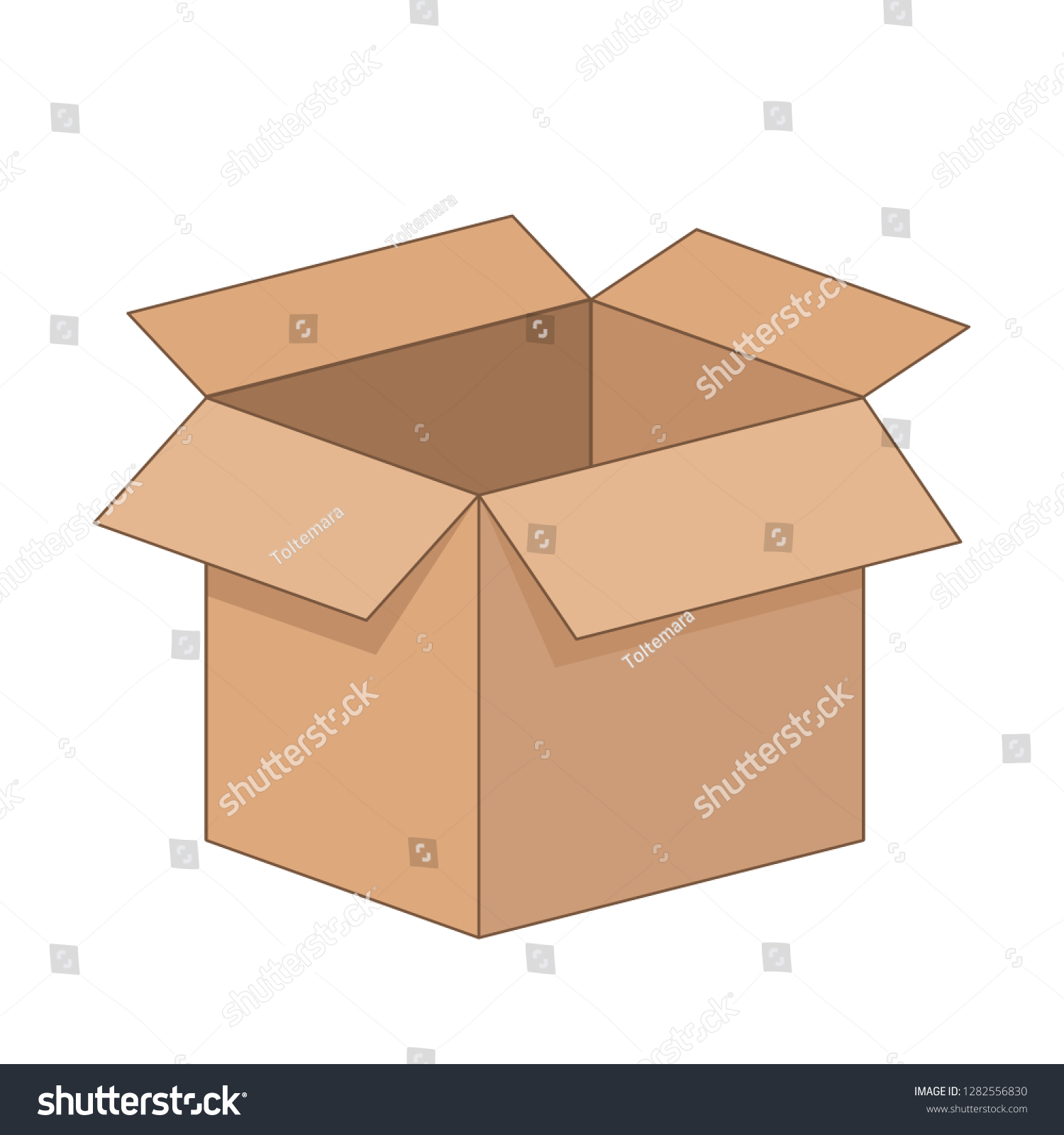 Open Cartoon Flat Cardboard Box On: vector de stock (libre de regalías ...