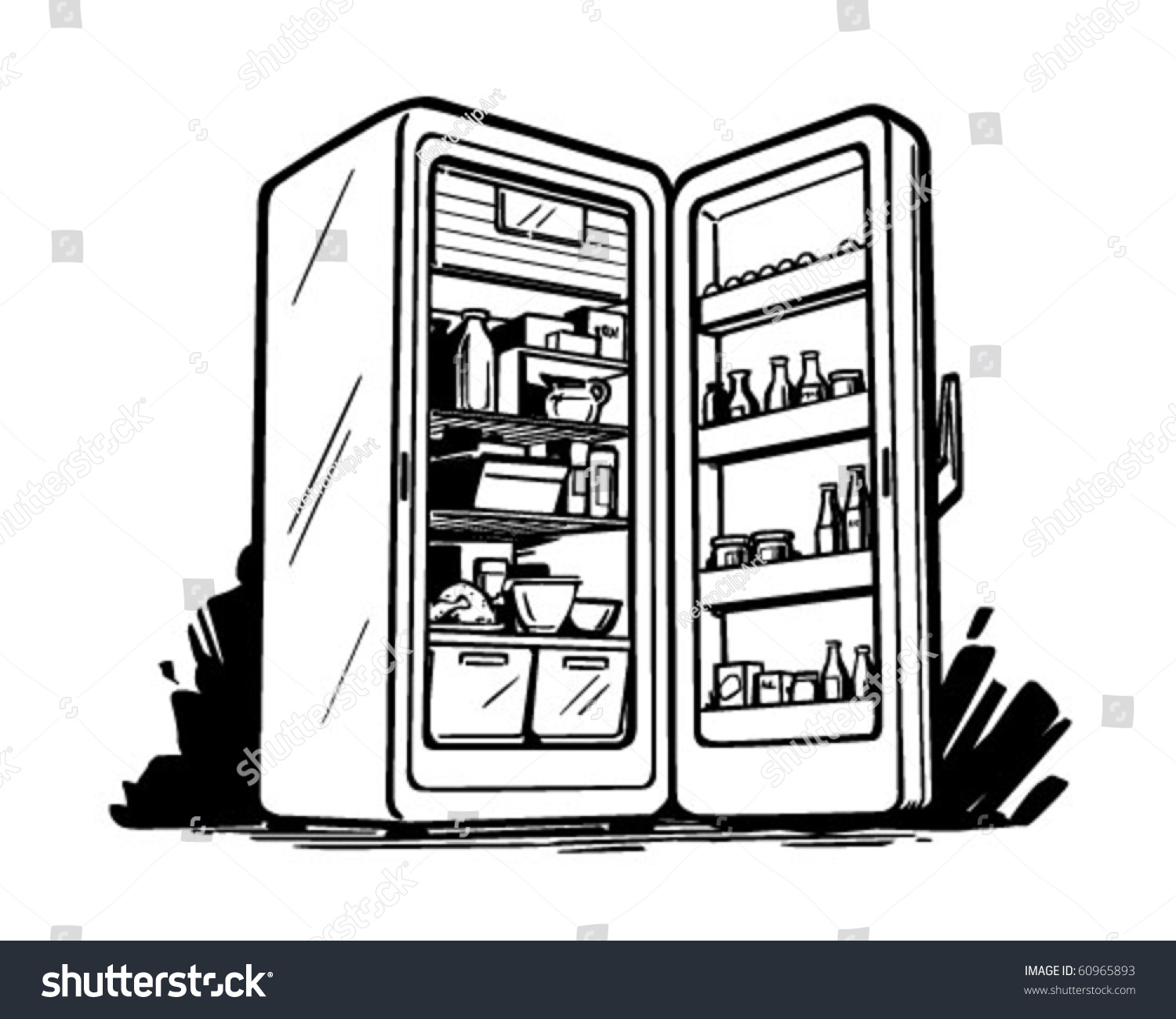 Open Fridge Retro Clip Art Stock Vector (Royalty Free) 60965893