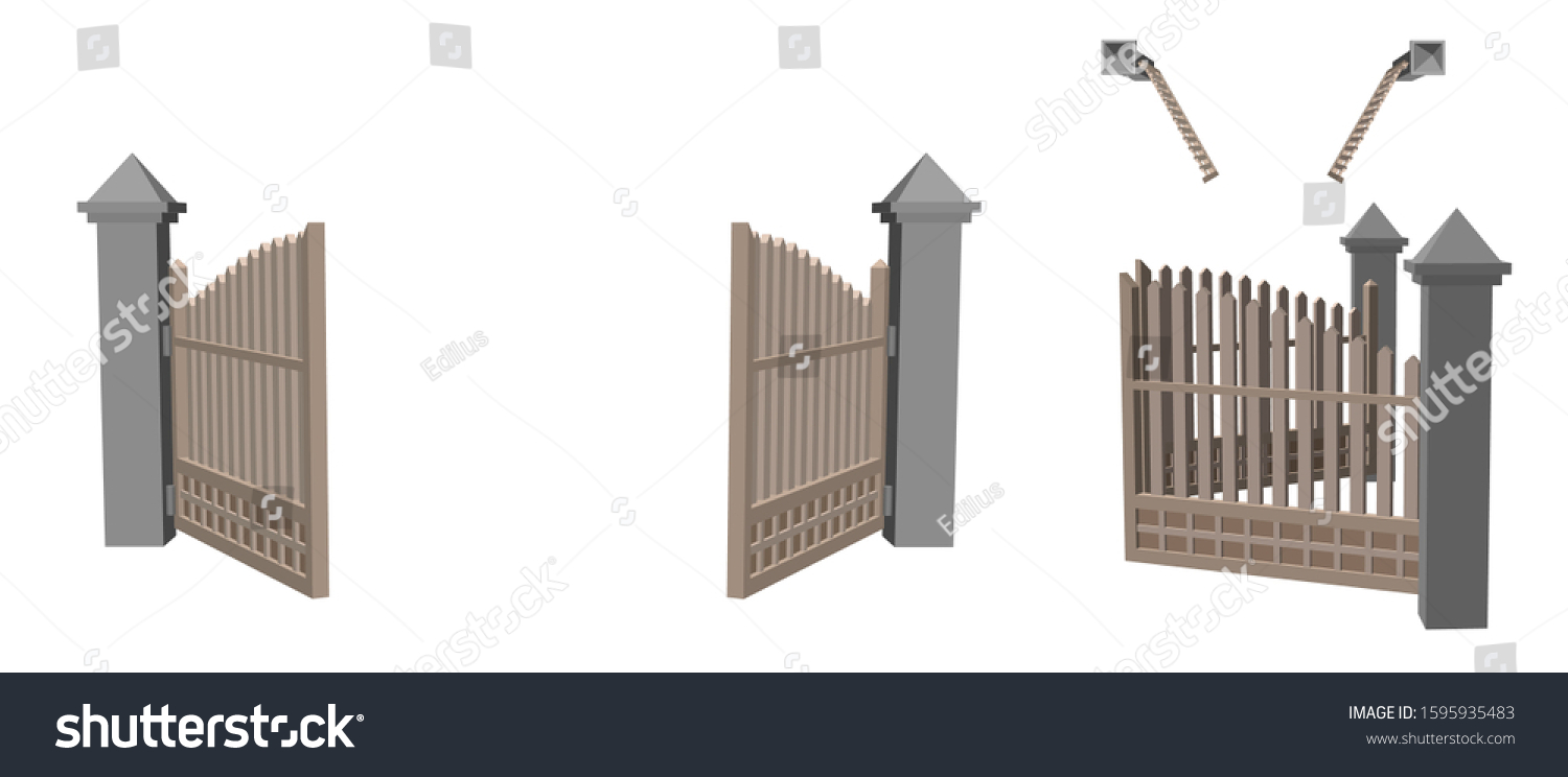 Open Gate Isolated On White Background Stock Vector (Royalty Free ...