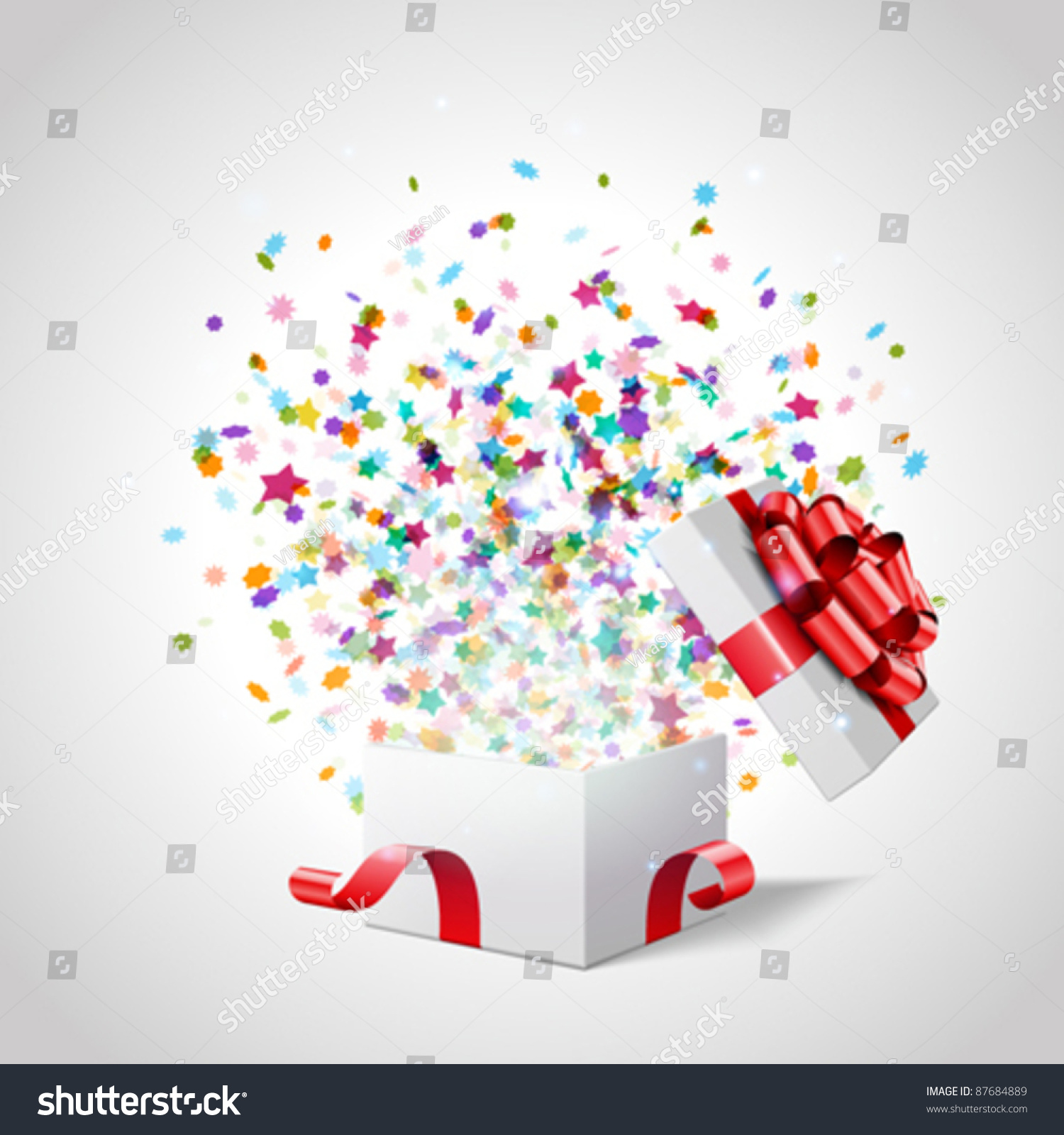 Open Gift Fireworks Confetti Vector Background Stock Vector 87684889 ...
