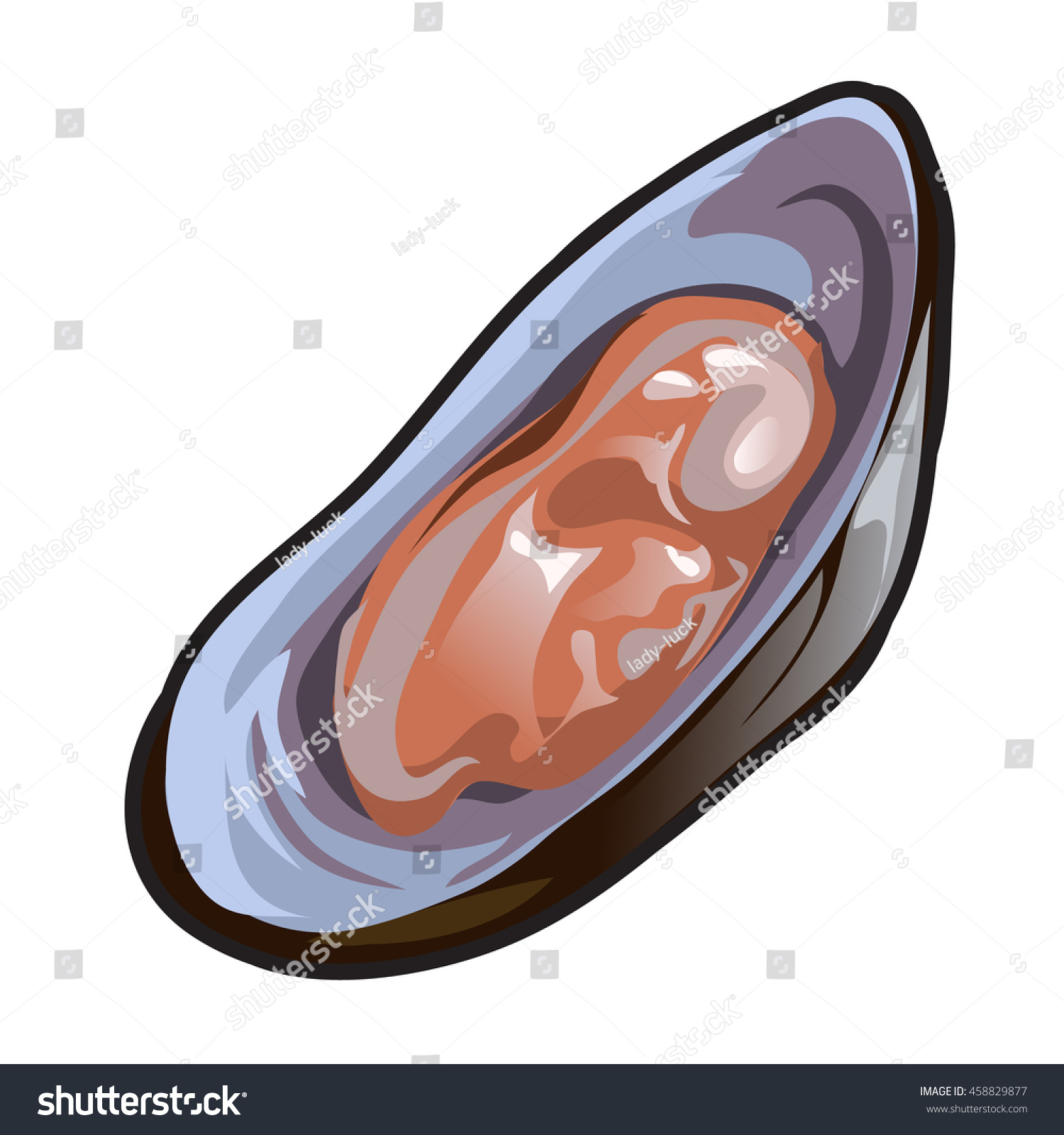 Open Half Shell Mussels Vector Illustration: เวกเตอร์สต็อก (ปลอดค่า ...
