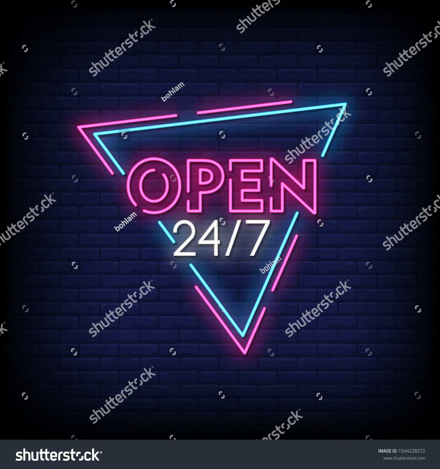 Open 247 Neon Signs Style Text Stock Vector (Royalty Free) 1544228372