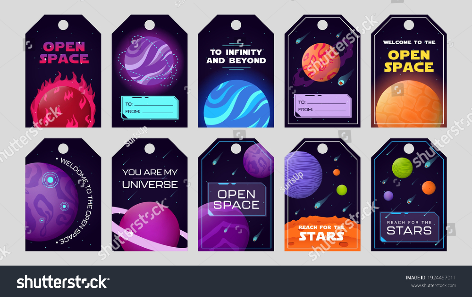 Open Space Tags Set Planets Orbits Stock Vector (Royalty Free) 1924497011