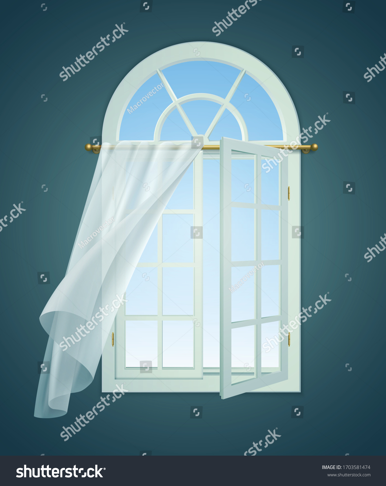 Open Window Billowing Curtains Composition Indoor Stock Vector (Royalty Free) 1703581474