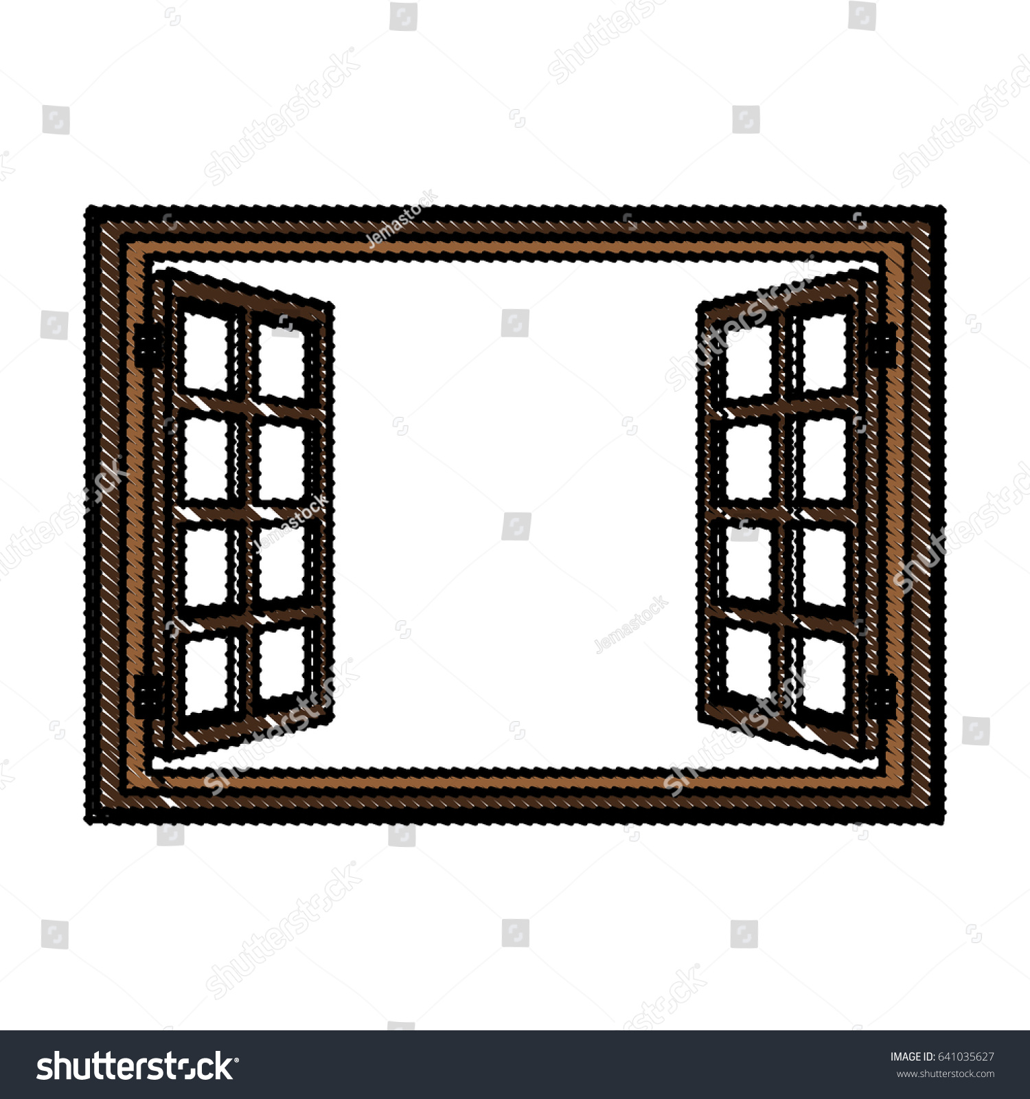 Open Window Frame Wooden Image Stock Vector (Royalty Free) 641035627