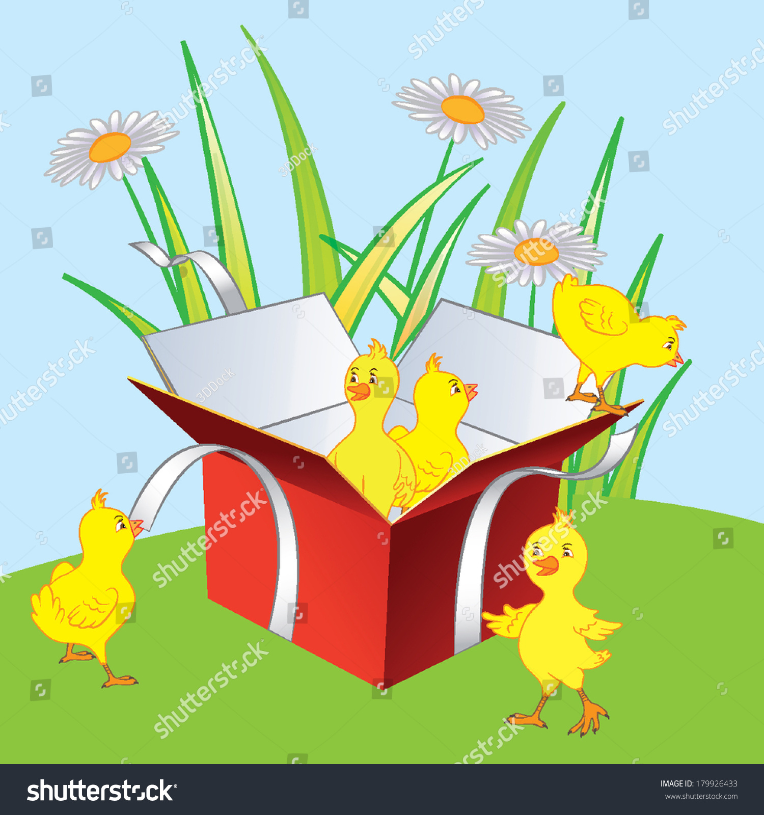 Caja de regalo abierta con pollos.: vector de stock (libre de regalías ...