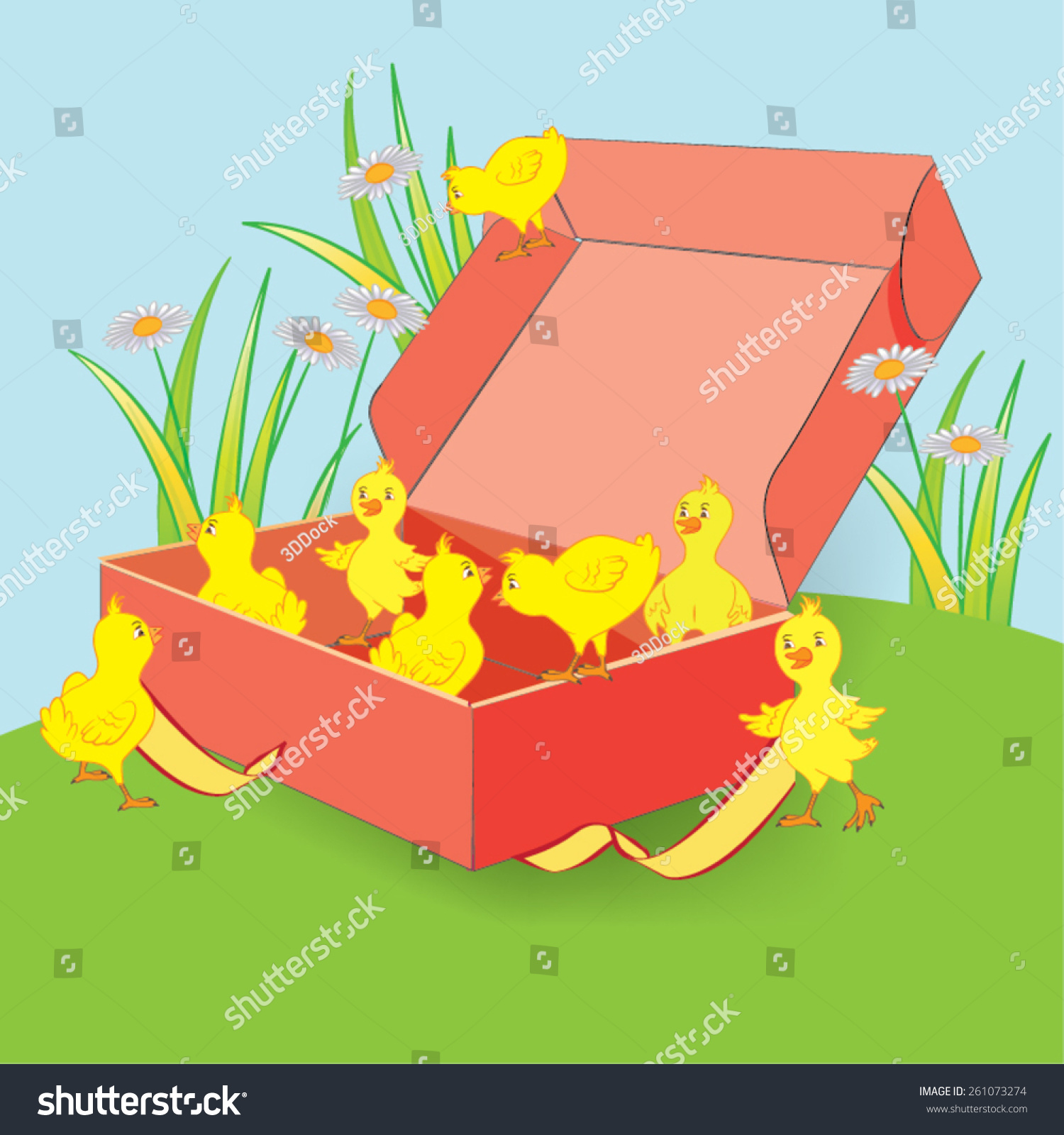 Opened Gift Box Chickens Vector Illustration Stock Vector (Royalty Free ...