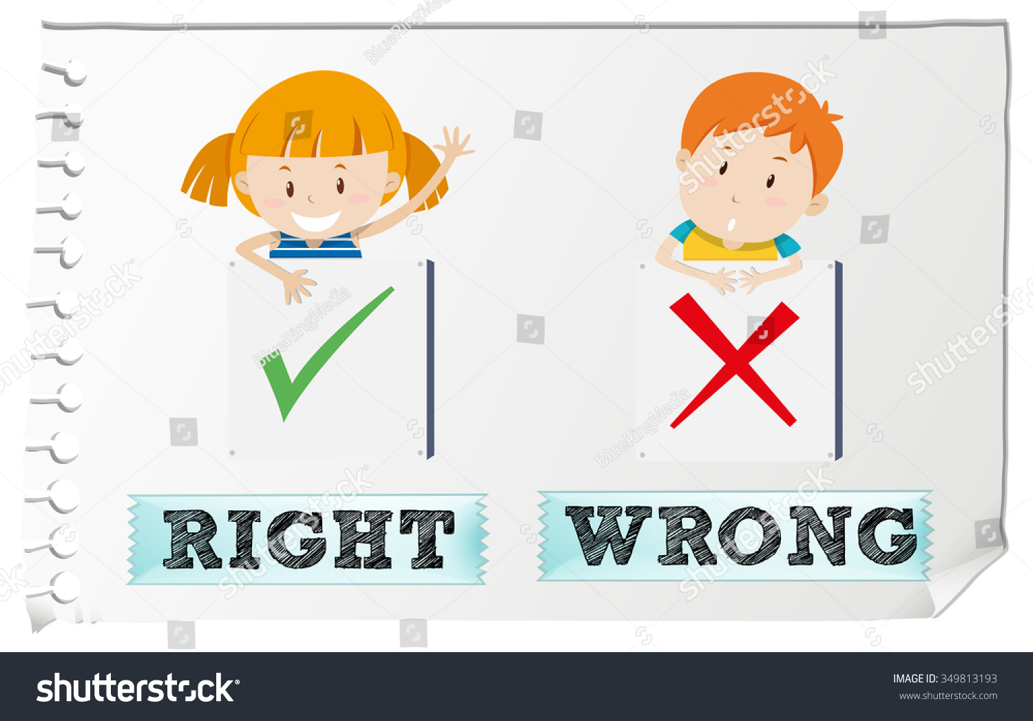 Opposite Adjectives Right And Wrong Illustration - 349813193 : Shutterstock