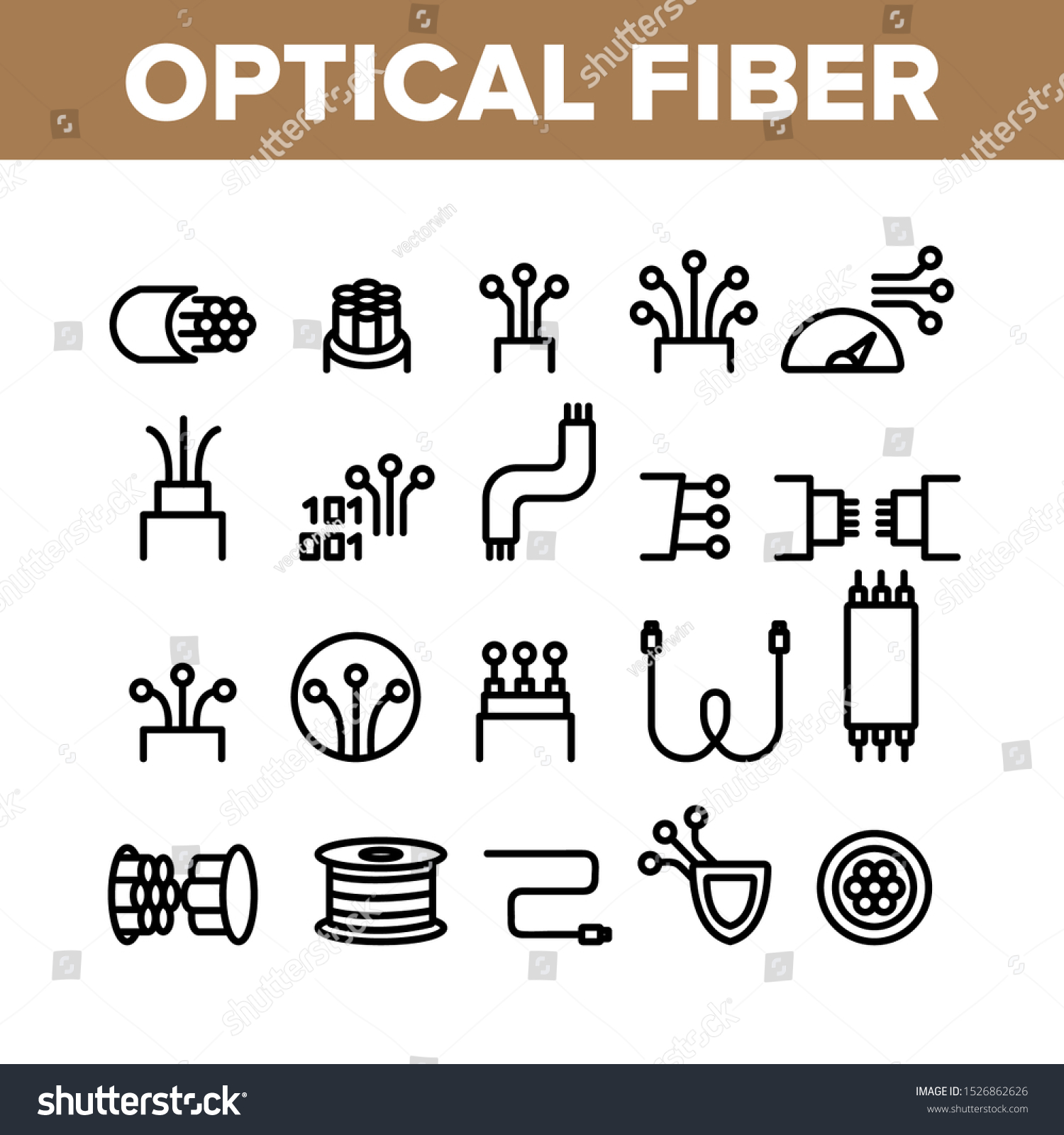 Optical Fiber Collection Elements Icons Set Stock Vector (Royalty Free ...