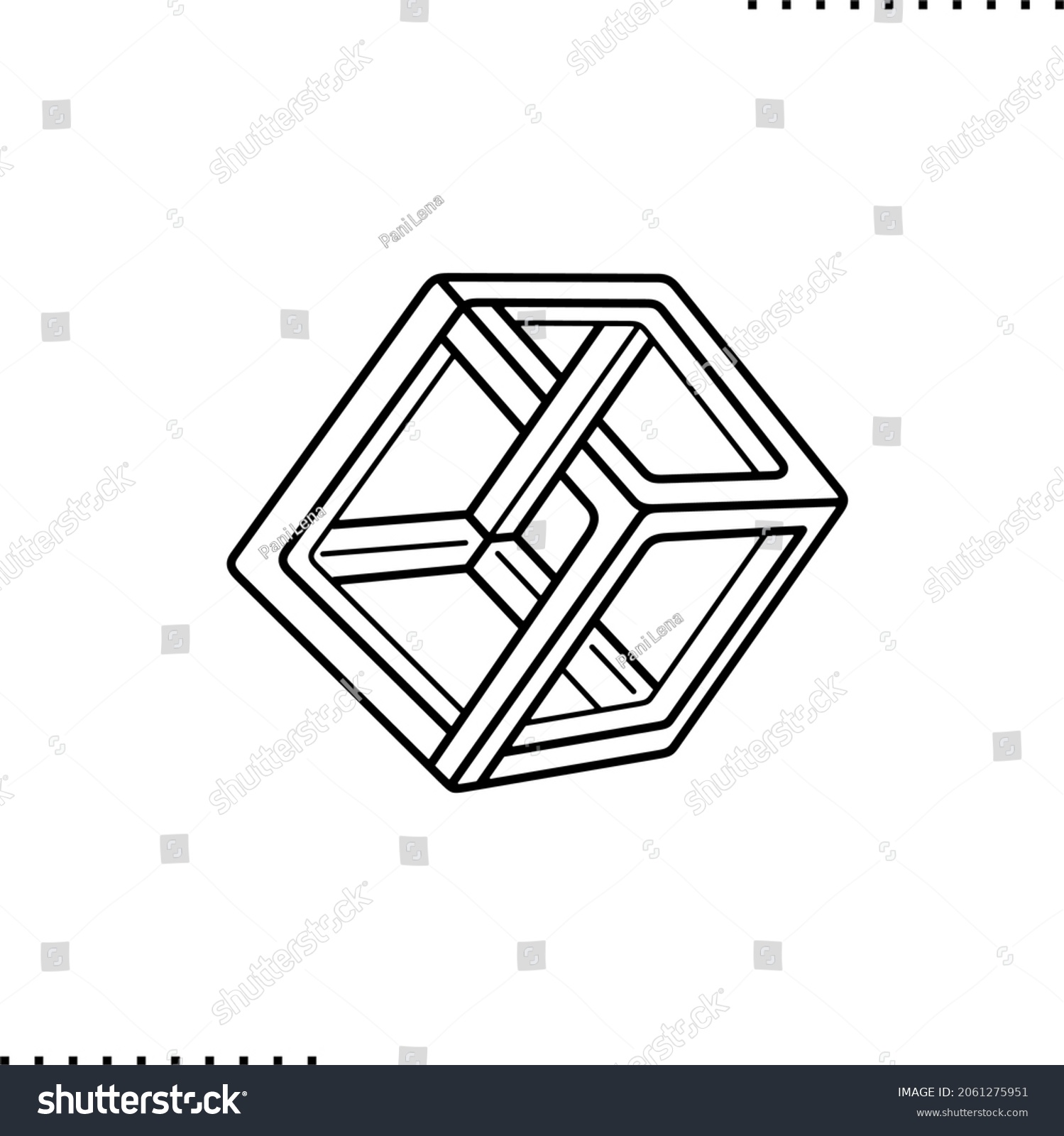 Optical Illusion Cube Vector Illustration Outlines Stock Vector ...