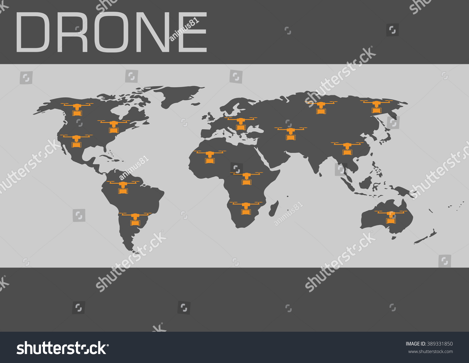 Orange Drones World Map Stock Vector (Royalty Free) 389331850